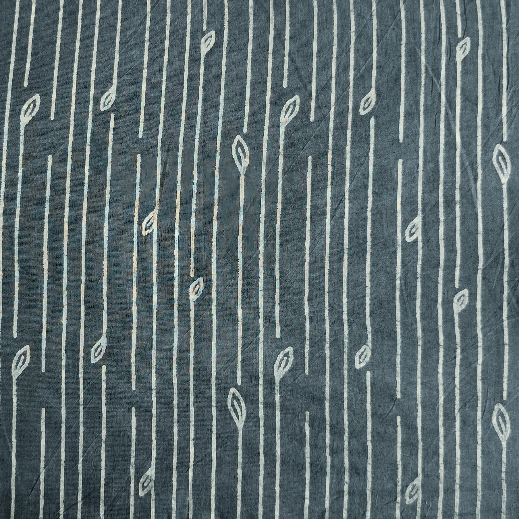 Pure Cotton Dabu Grey With White Stripes Leaves Hand Block Print Fabri ...
