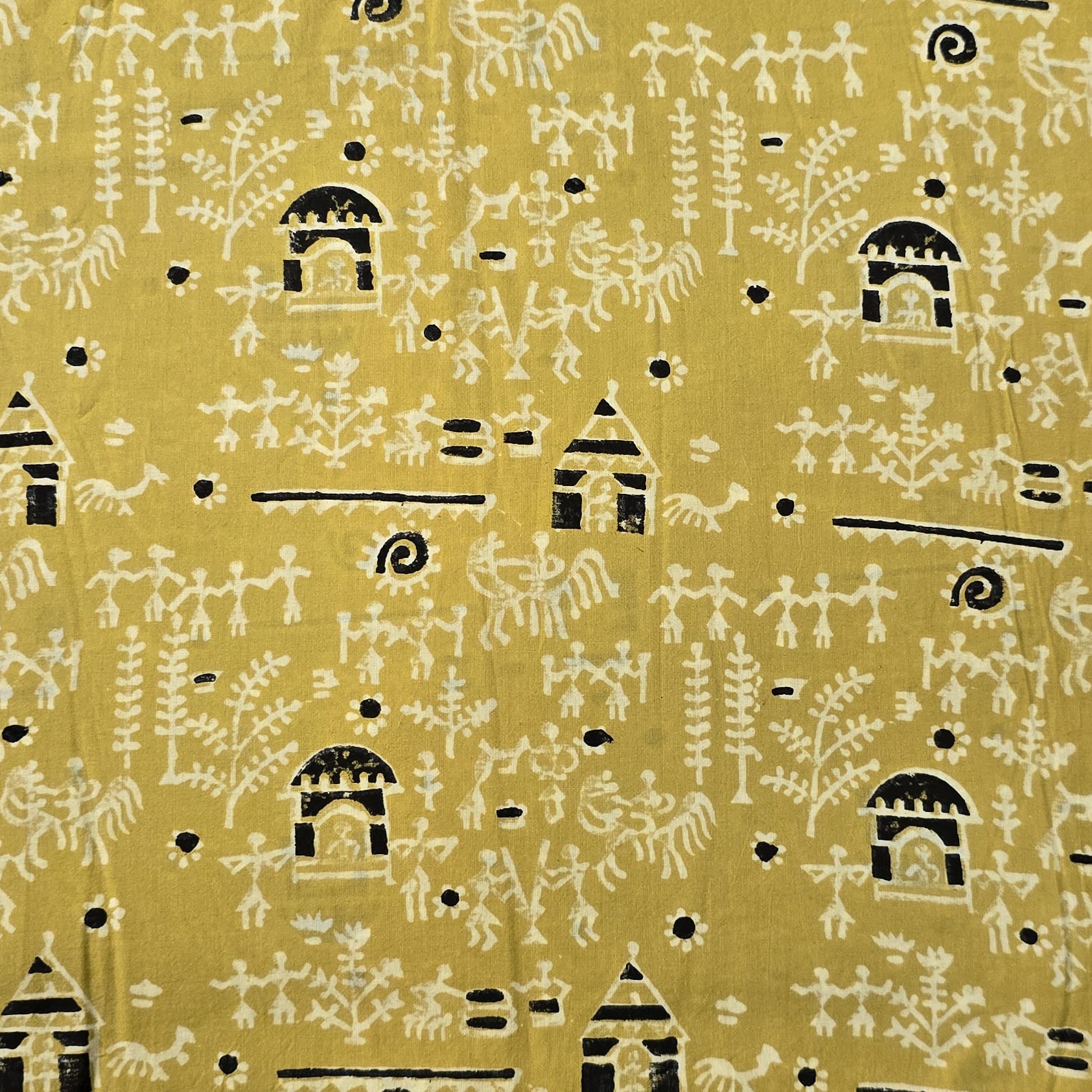 (Pre-Cut 0.90 Meter )Pure Cotton Dabu Light Green With Black Warli Han – Sanskruti
