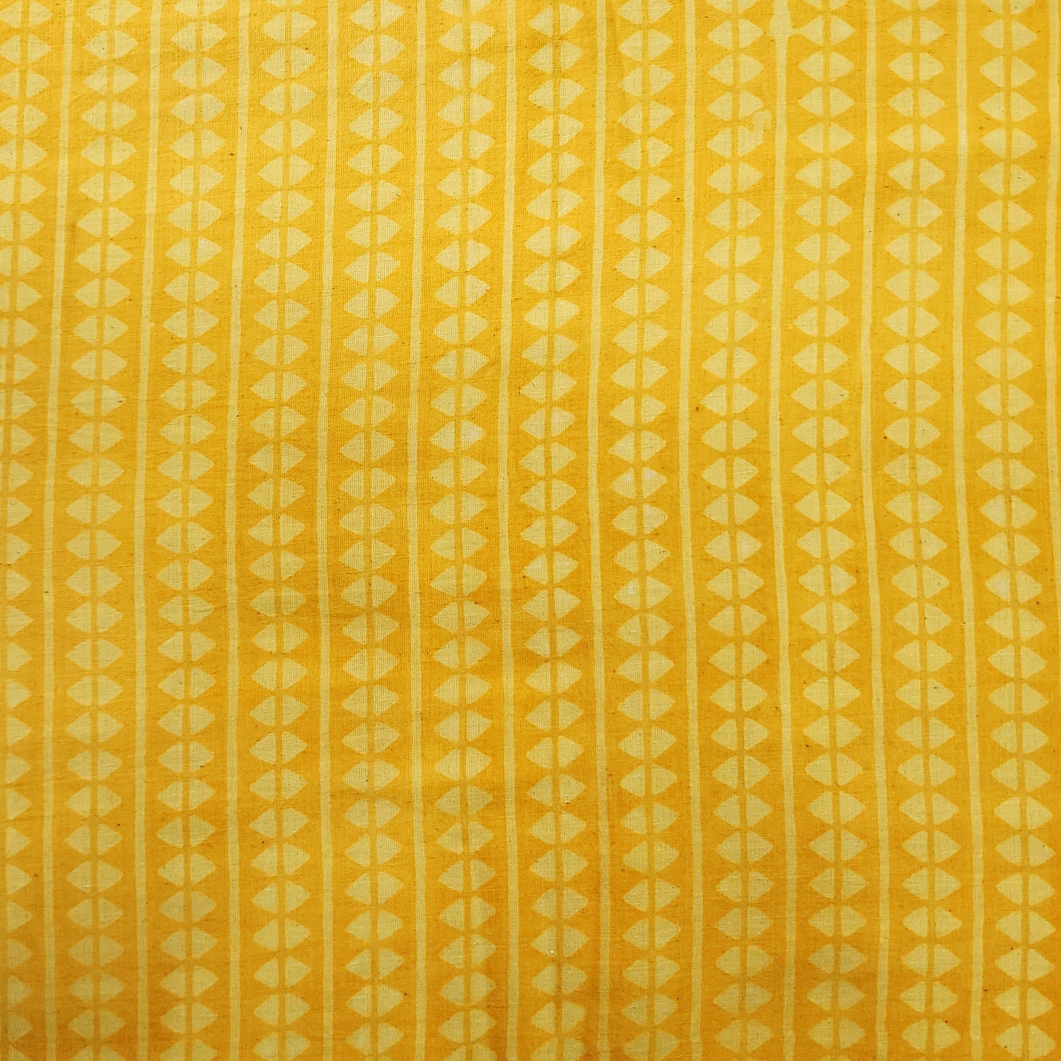 Pure Cotton Dabu Light Yellow Triangle Border Hand Block Print Fabric ...