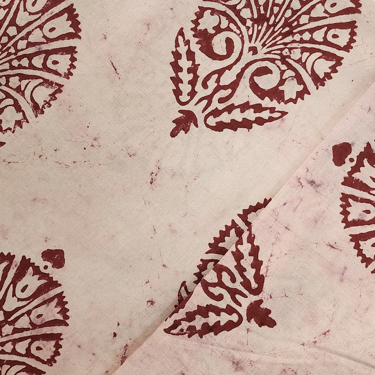 Pure Cotton Dabu Maroon Flower Motif Hand Block Print Fabric – Sanskruti