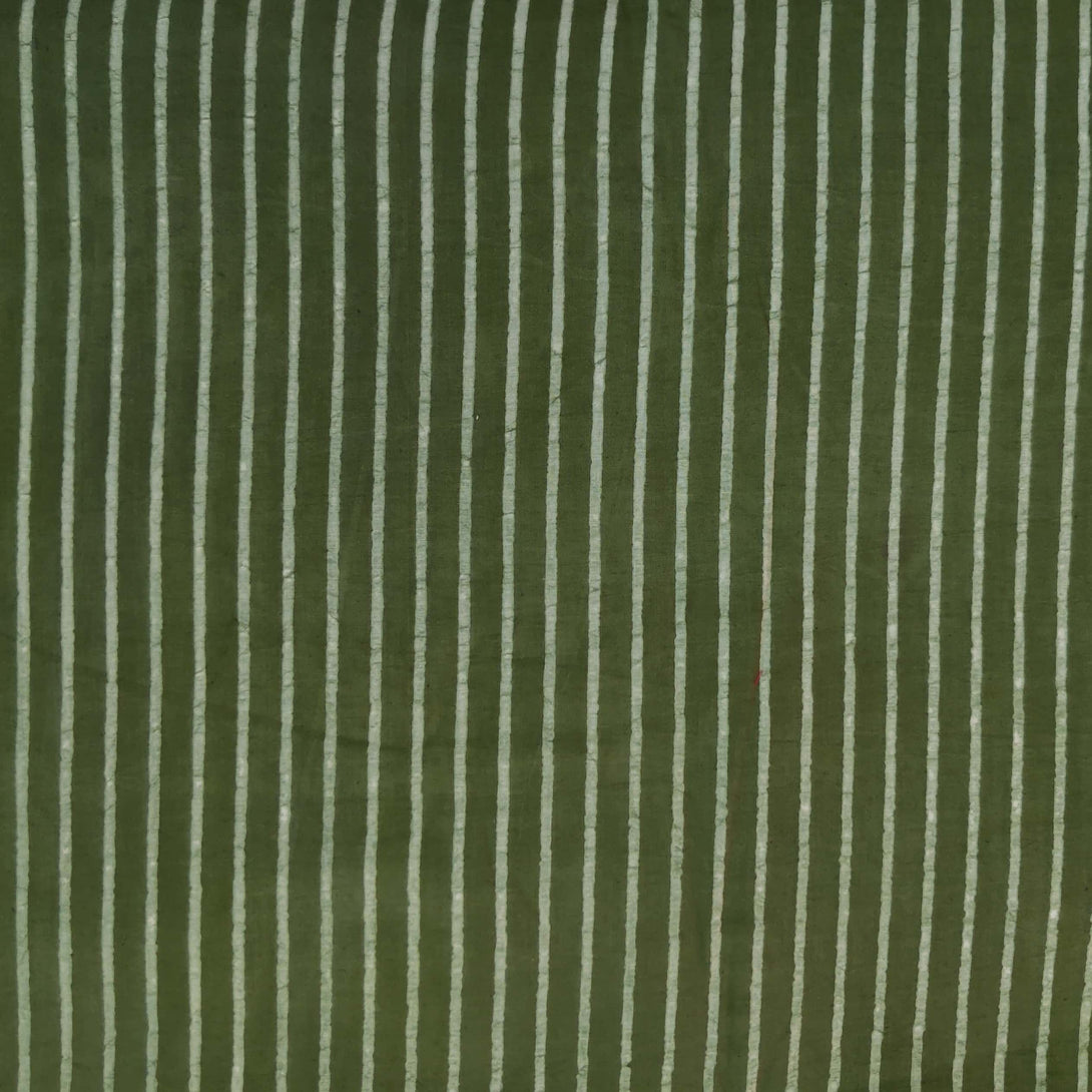 PRE-CUT 1.90 METER Pure Cotton Dabu Mehendi Green With Stripes Hand Bl – Sanskruti