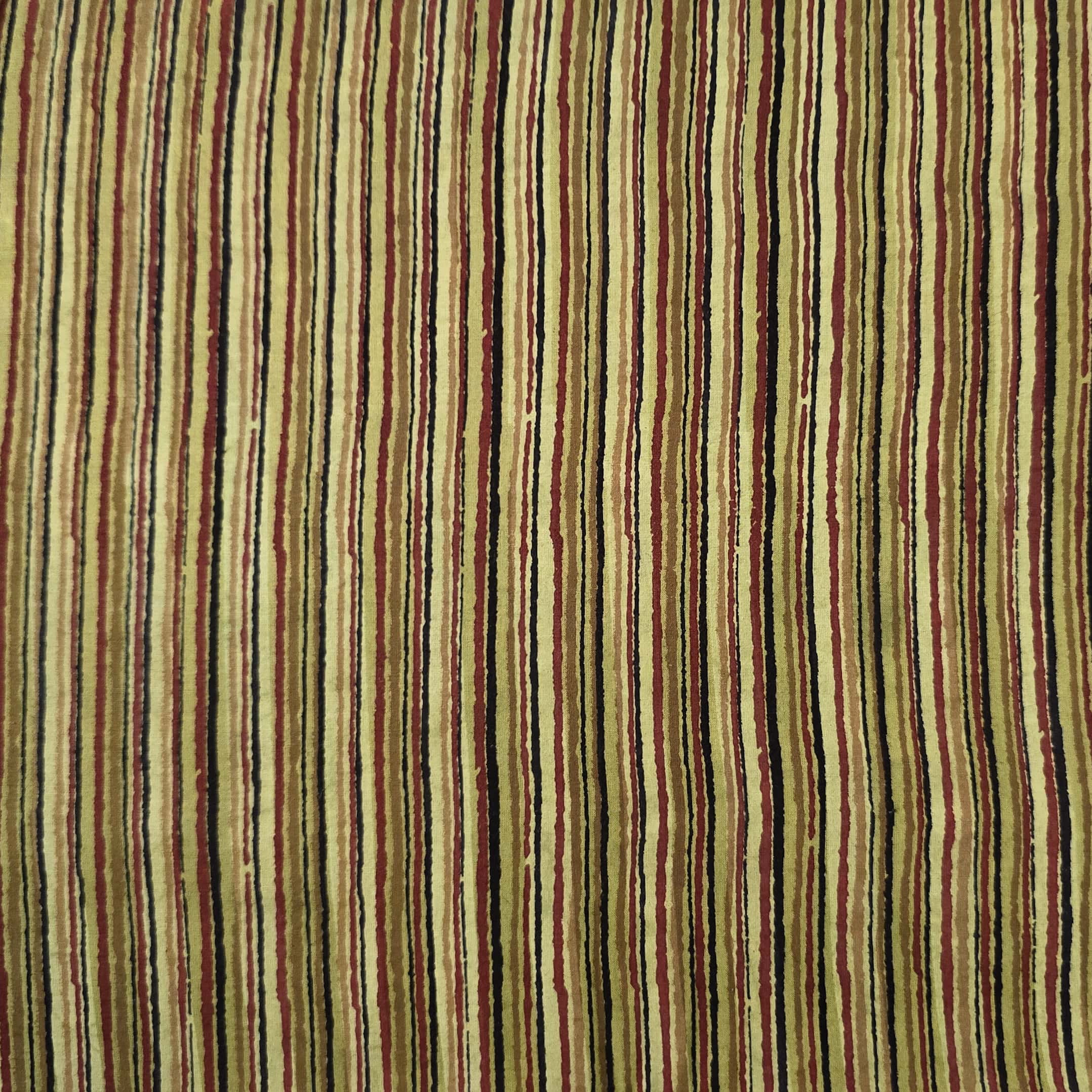 (PRE-CUT 1.90 METER) Pure Cotton Bagru Mustard And Black Stripes Hand ...