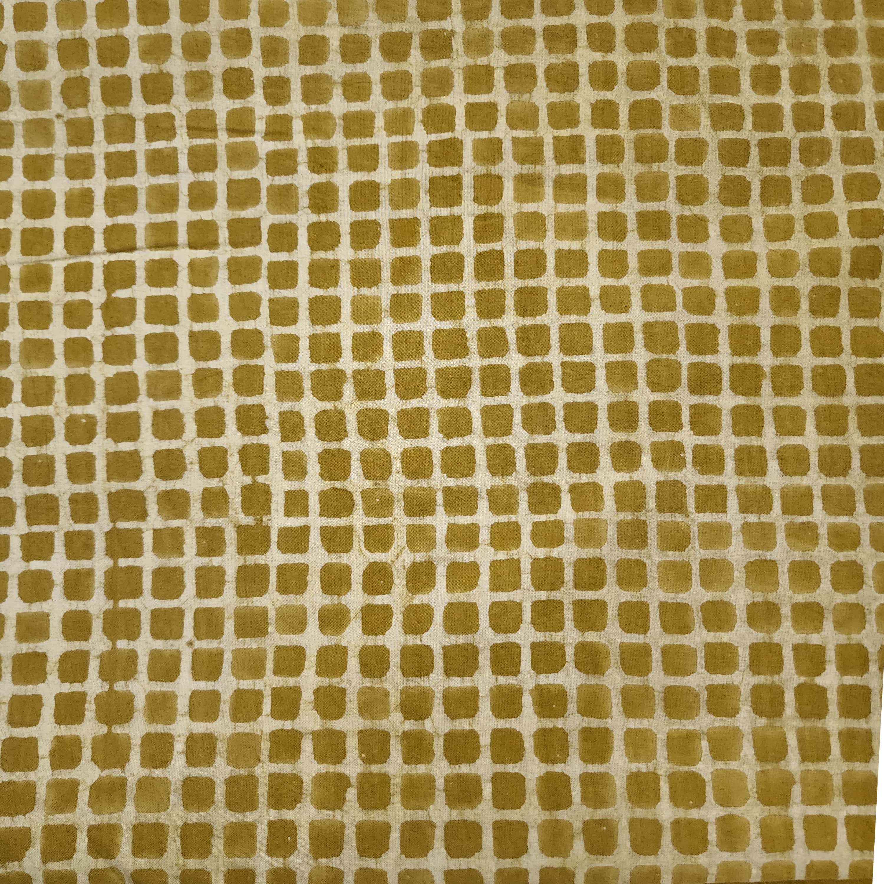 Pre-cut 1 meter Pure Cotton Dabu Mustard With Cream Checks Hand Block ...