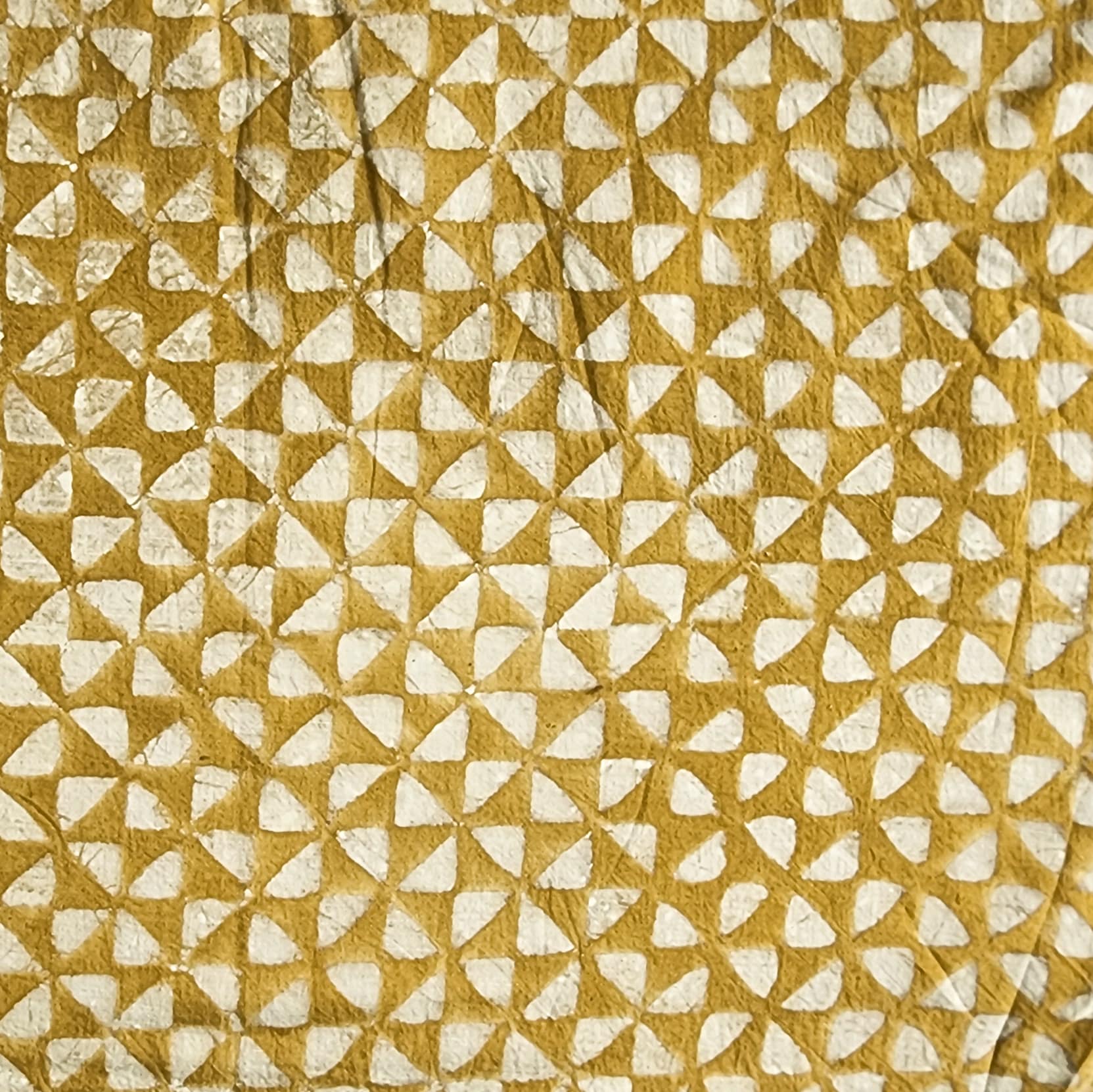 Pre Cut (1.45 Meter) Pure Cotton Dabu Mustard With Cream Triangle Desi ...