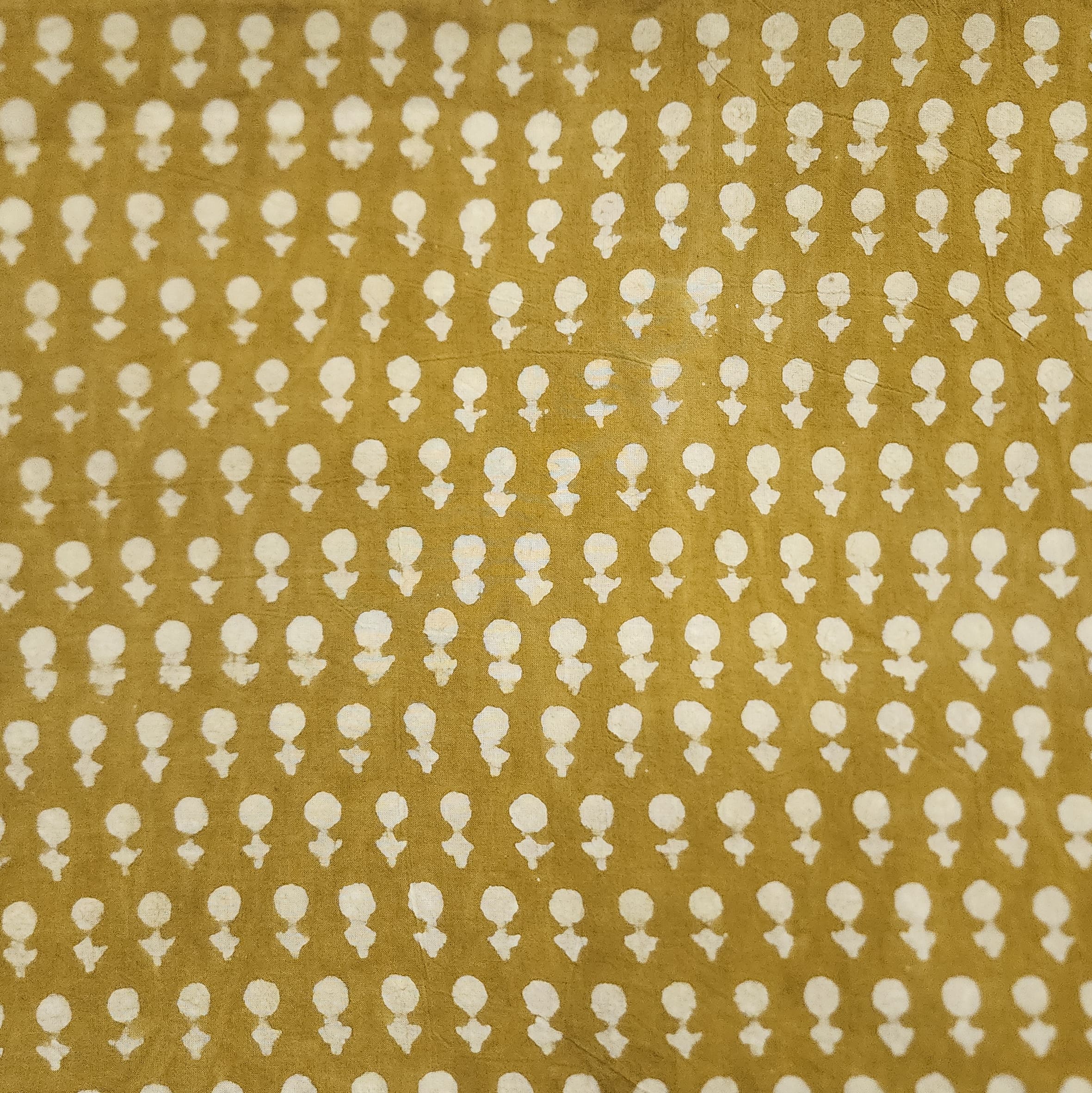 ( Pre-Cut 1 Meter ) Pure Cotton Dabu Mustard With Small Cream Tiny Mot ...