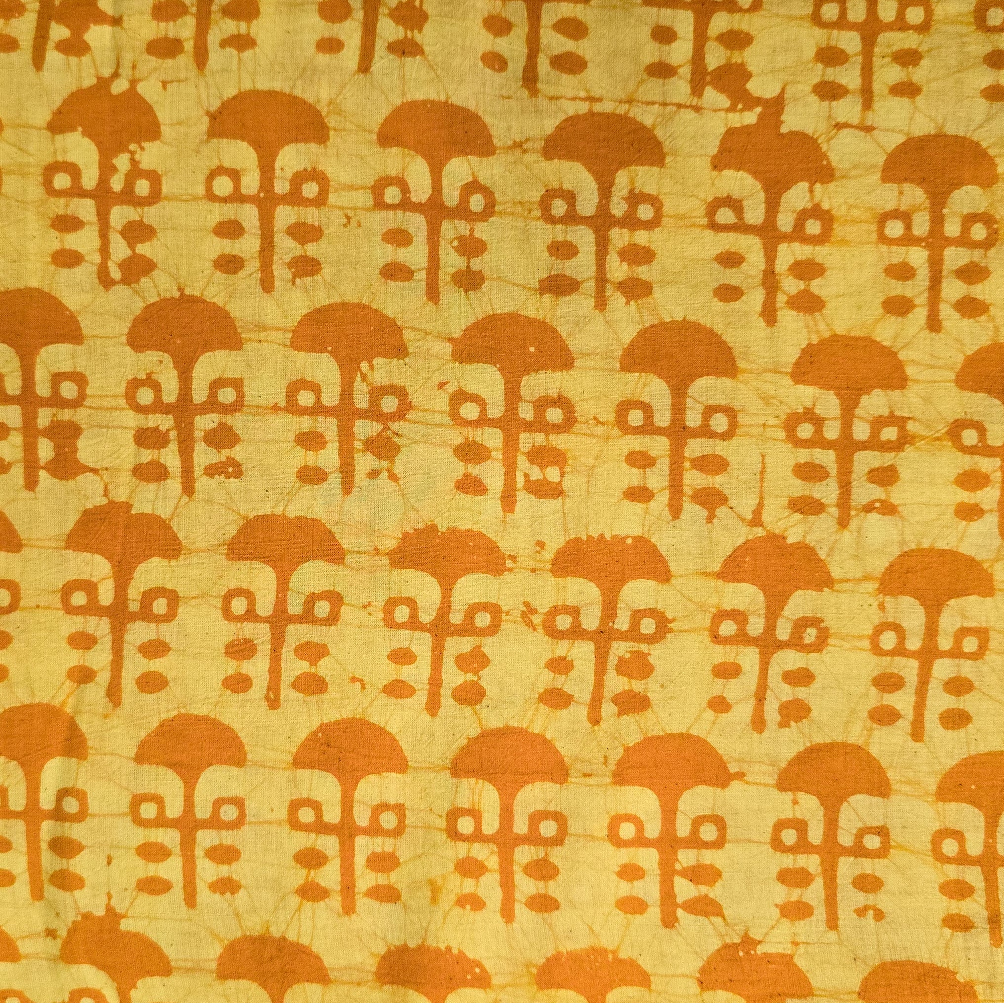 Pure Cotton Moum Batik Yellow With Orange Mushroom Motif Hand Block Pr ...