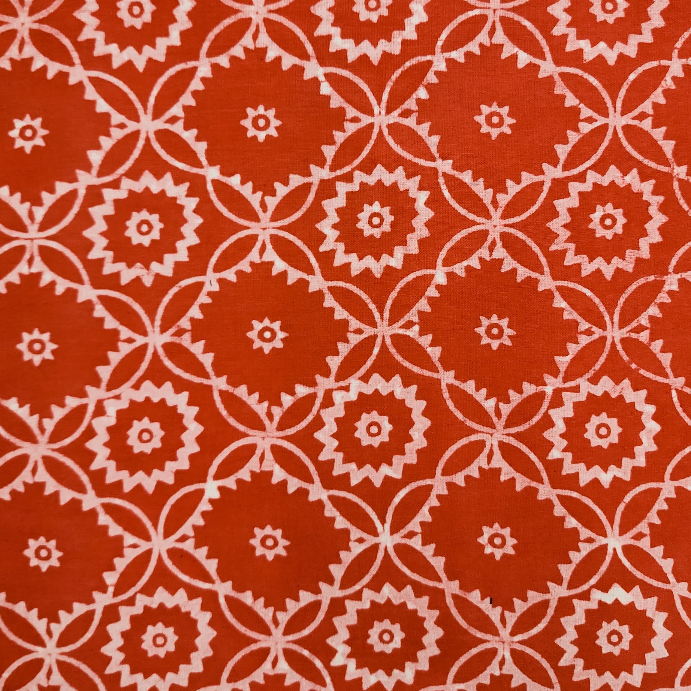 Pure Cotton Dabu Orange With Cream Flower Design Hand Block Pirnt Fabr – Sanskruti