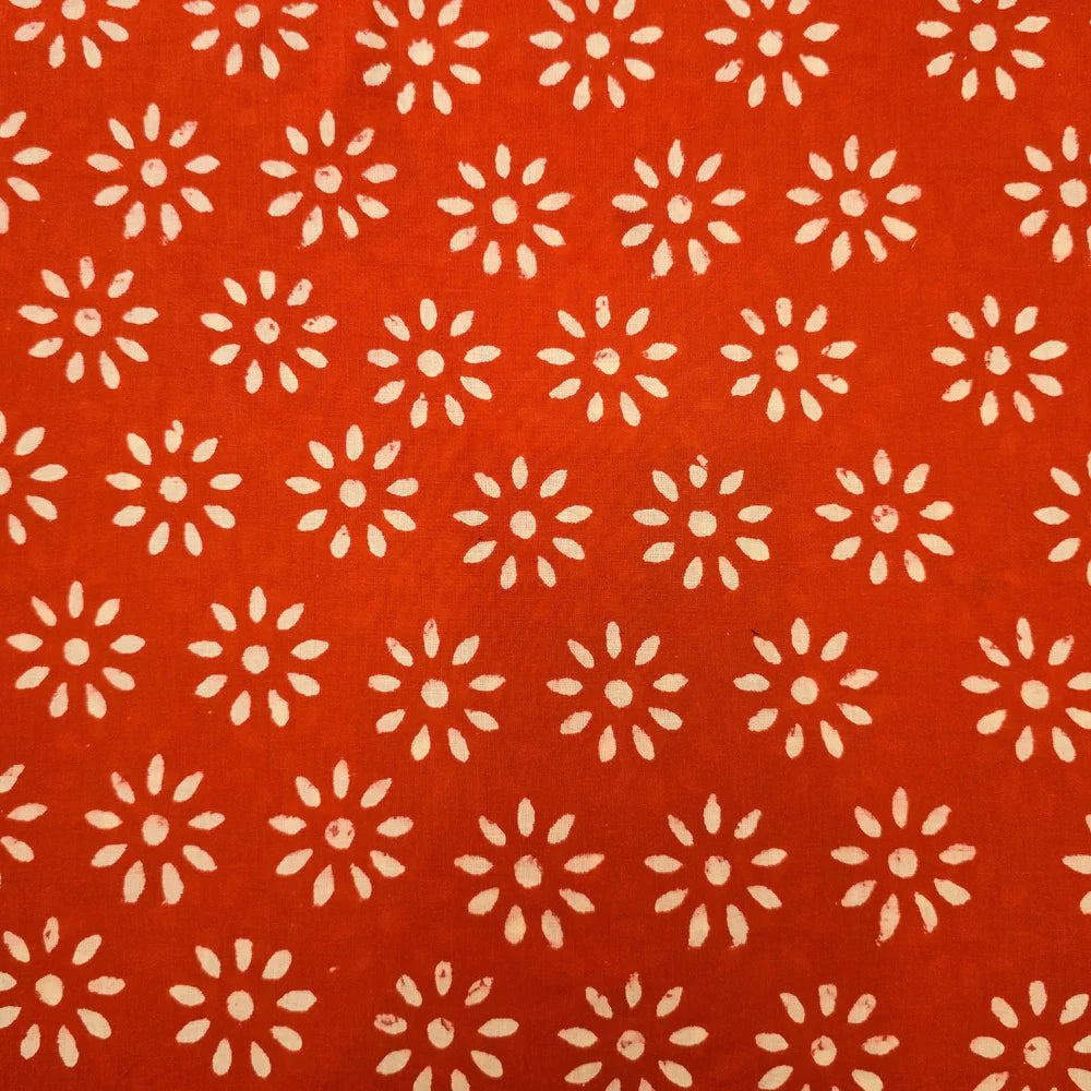 ( PRE-CUT 1.86 METER ) Pure Cotton Dabu Orange With White Flower Desig – Sanskruti