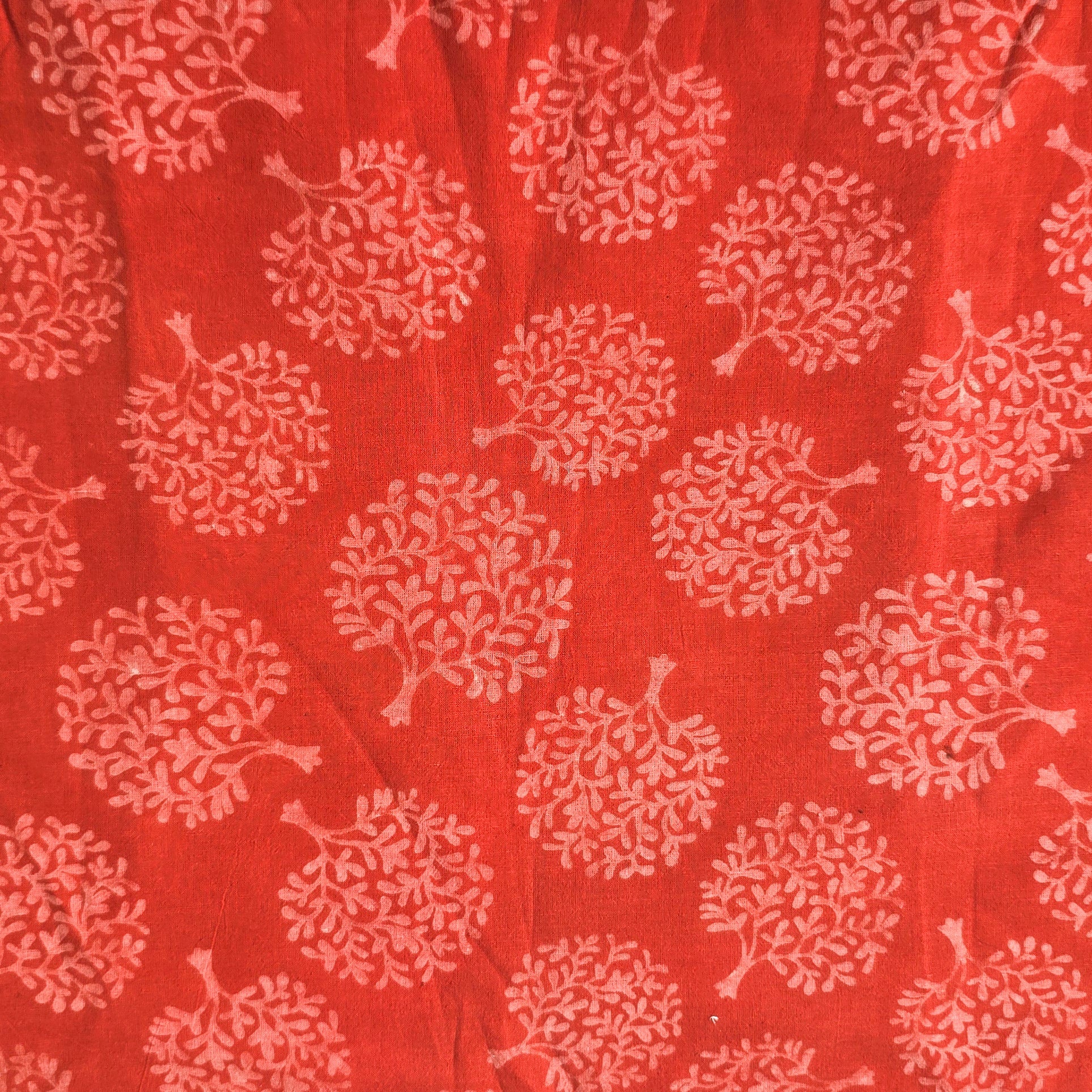 (PRE-CUT 1 METER) Pure Cotton Dabu Orange With White Tree Motif Hand B – Sanskruti
