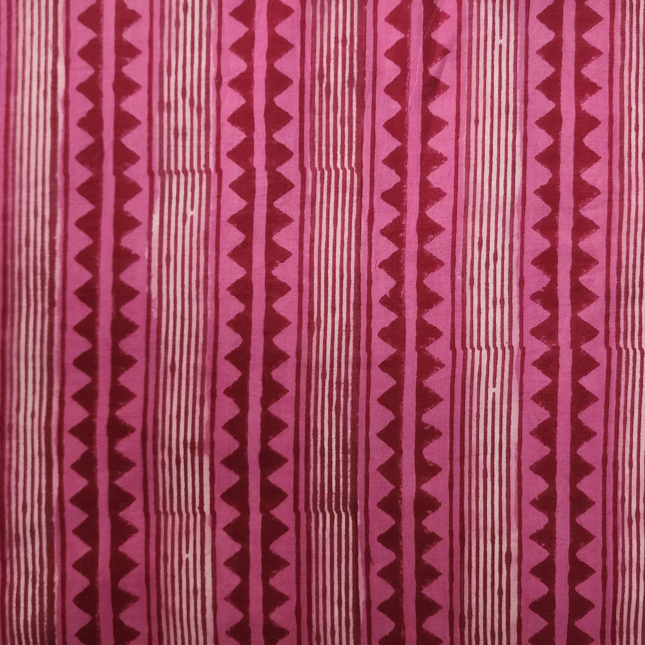 Pure Cotton Gamthi Pink With Border Hand Block Print Fabric – Sanskruti