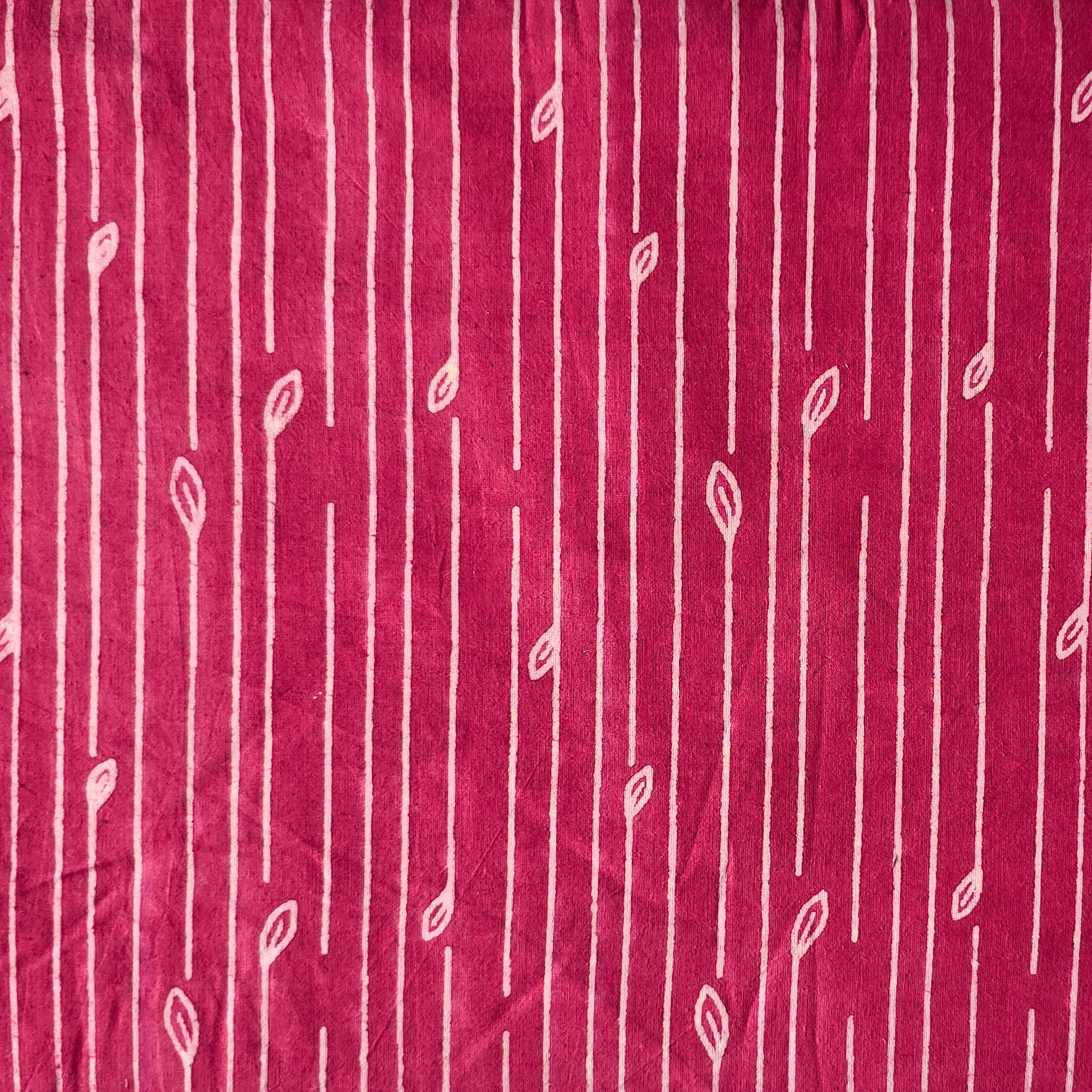 (PRE-CUT 0.90 METER) Pure Cotton Dabu Pink With White Stripes And Leav – Sanskruti