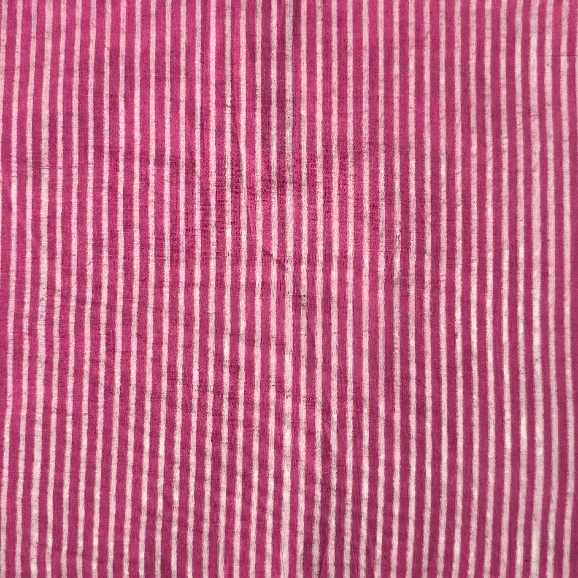 (PRE-CUT 1 METER) Pure Cotton Dabu Pink With White Stripes Hand Block ...