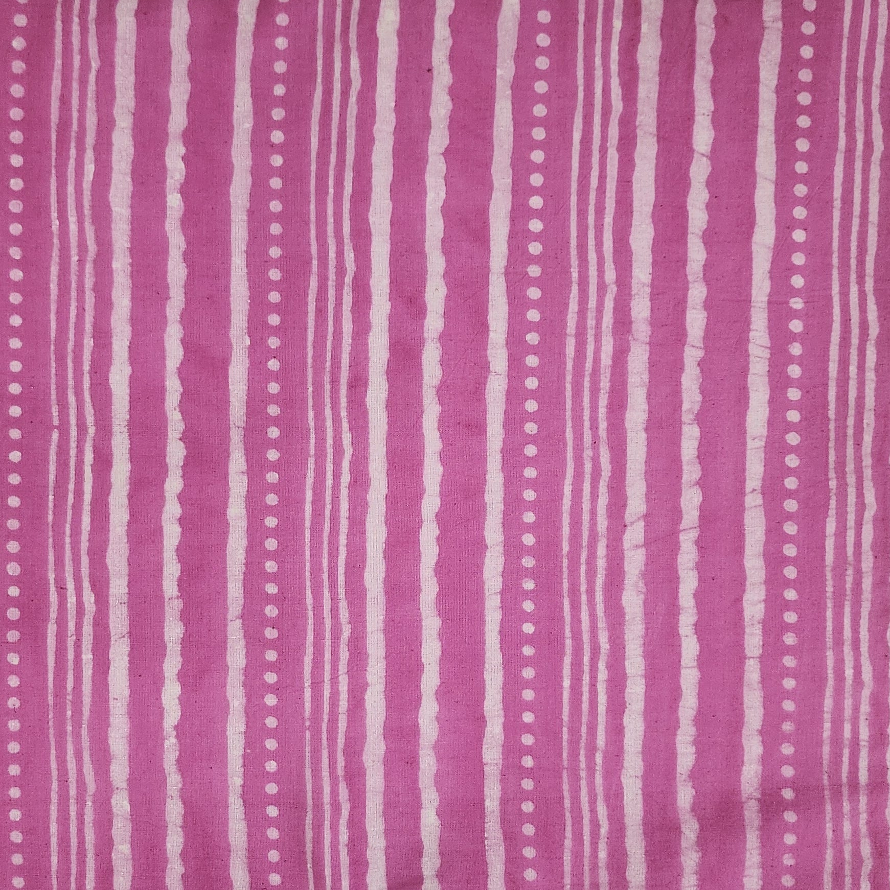 ( Pre-Cut 1 Meter )Pure Cotton Dabu Pink With White Stripes Hand Block ...