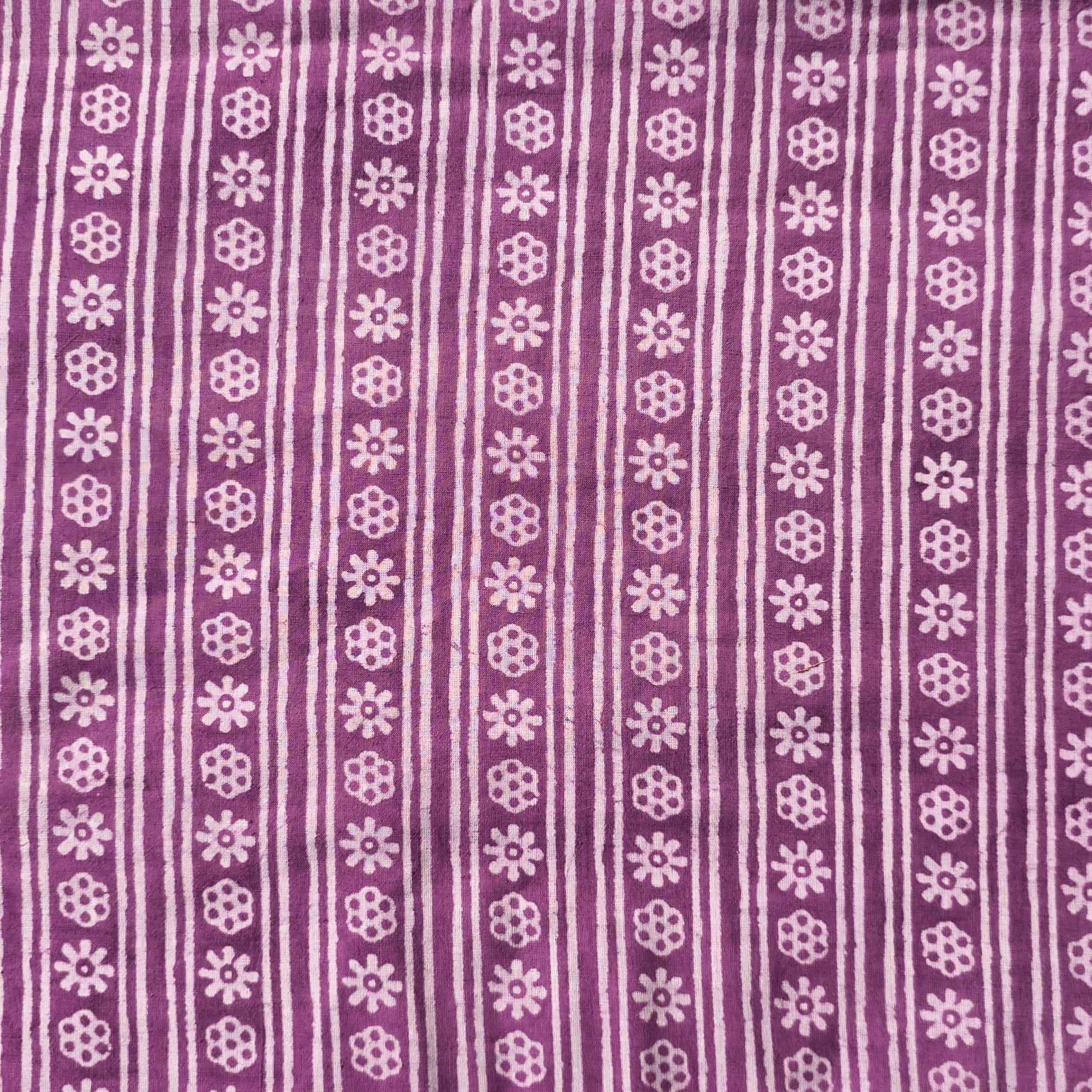 (PRE-CUT 1.45 METER) Pure Cotton Dabu Purple With White Border Hand Bl ...