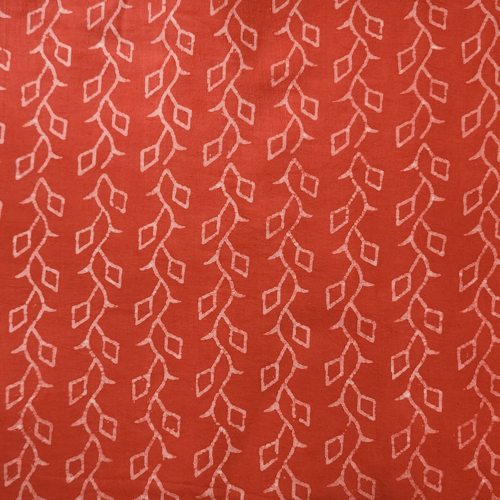 Pure Cotton Dabu Light Orange With Cream Grass Creeper Hand Block Prin - Sanskruti