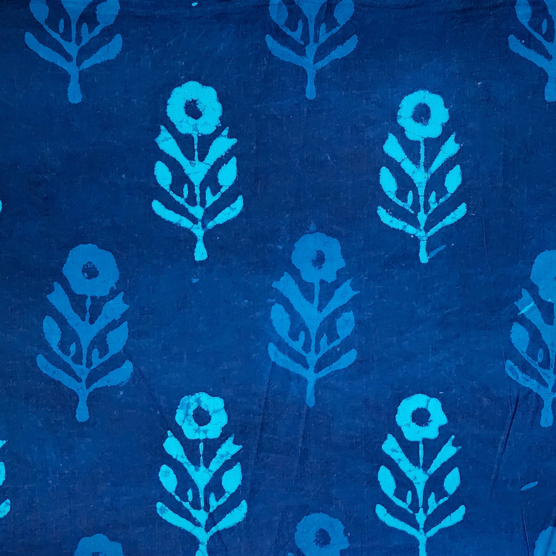Pure Cotton Dabu Teal Blue With Light Blue Big Flower Motif Hand Block ...