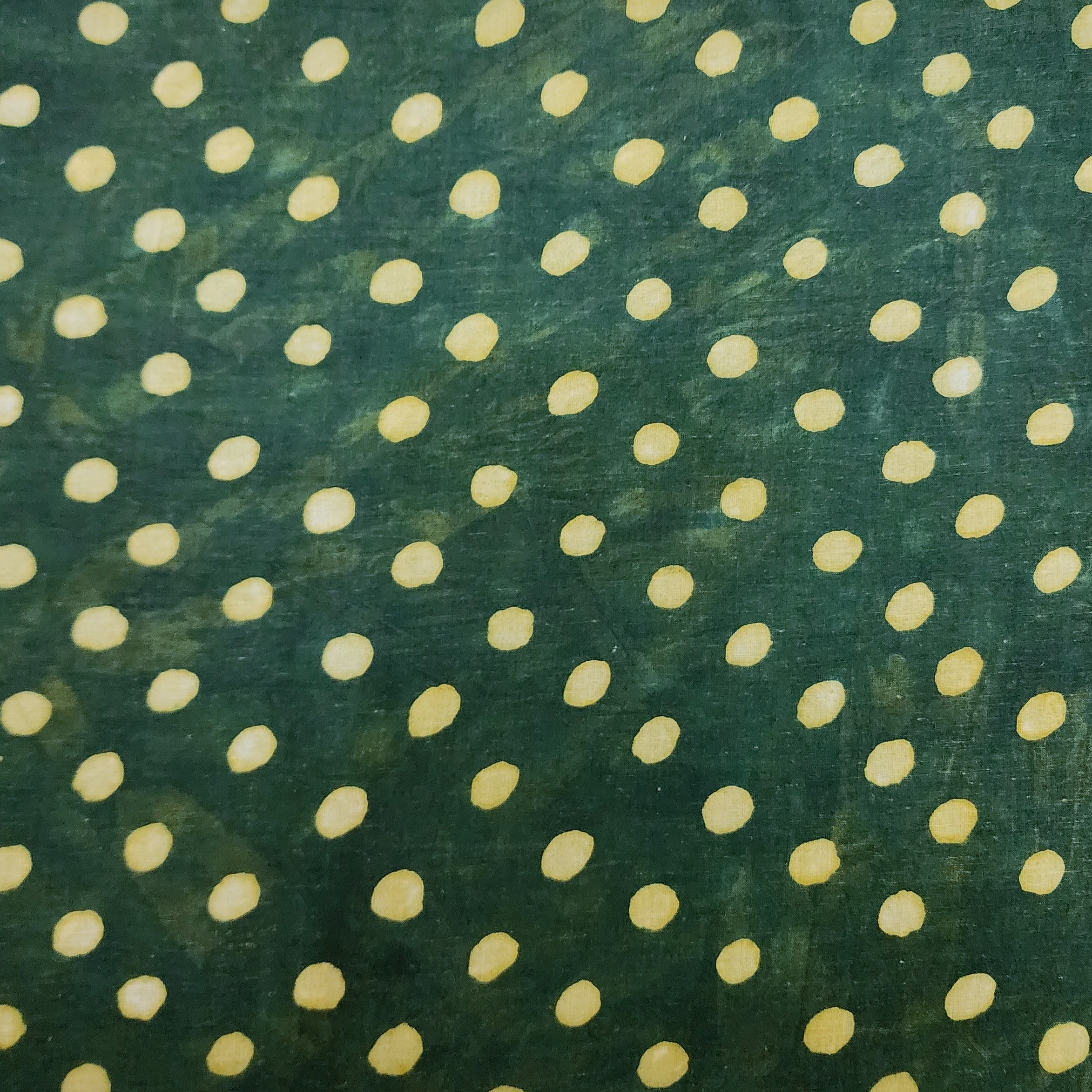 Pure Cotton Dabu Green With Light Yellow Polka Dots Hand Block Print F ...