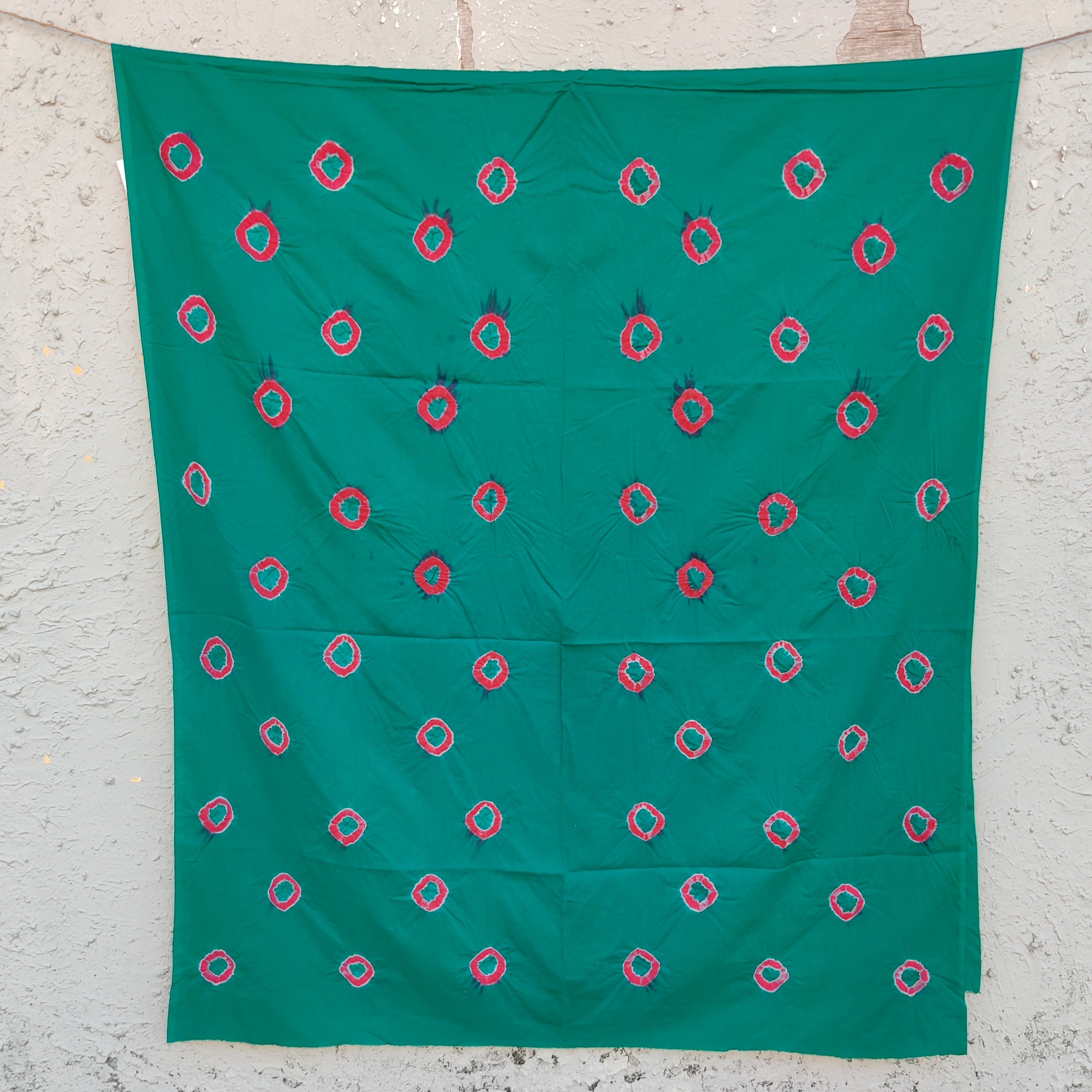 ( Precut 2.35 Meter ) Pure Cotton Dark Green With Pink Bandani Tie And ...