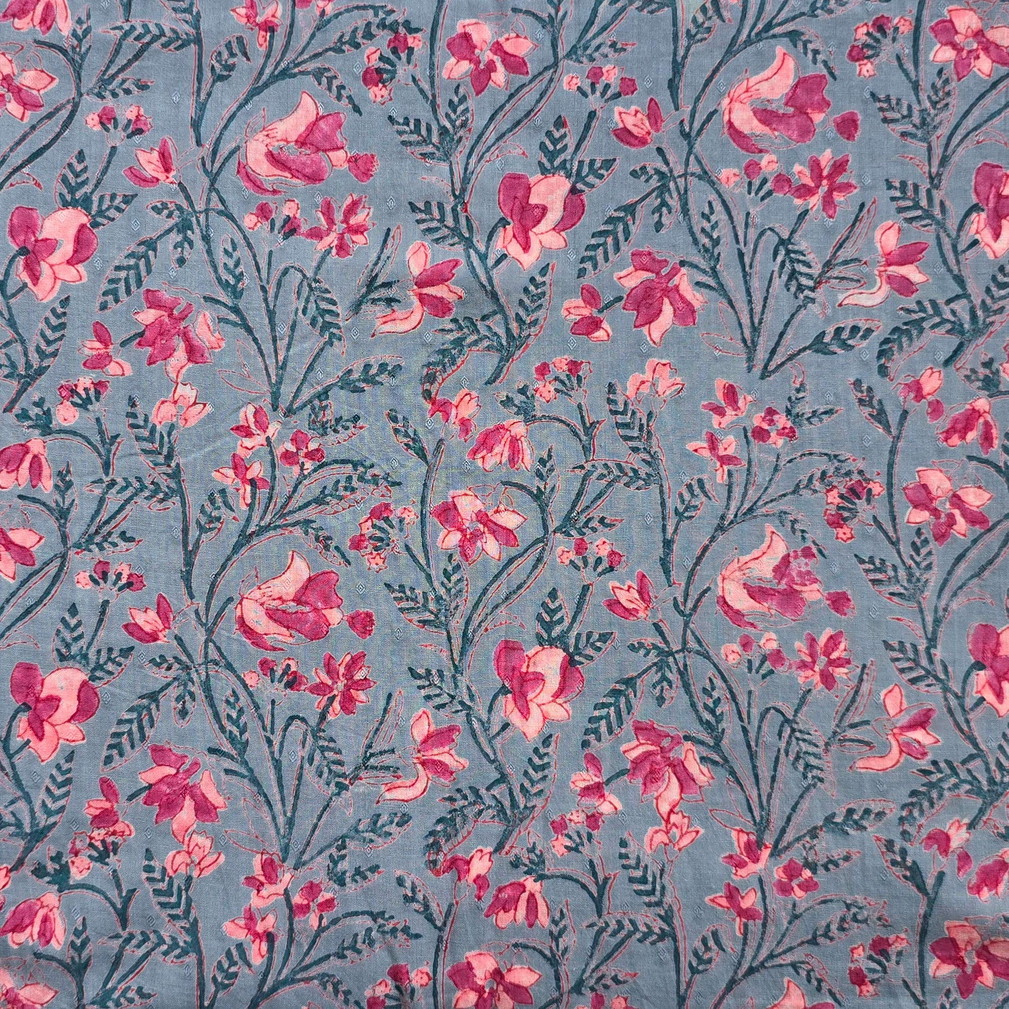 (Pre-Cut 2 Meter) Pure Cotton Discharge Doby Blue With Pink Flower Jaa ...