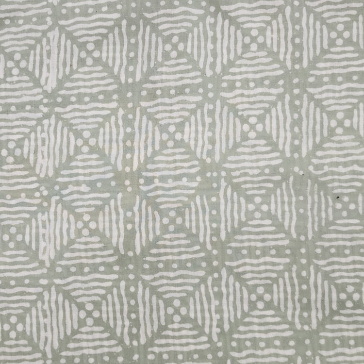 Pre Cut (0.90 Meter) Pure Cotton Discharge Mint Green With White Intri ...