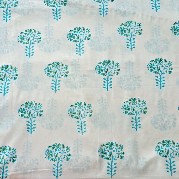 Pure Cotton Discharge Off White With Green Tree Hand Block Print Fabri ...