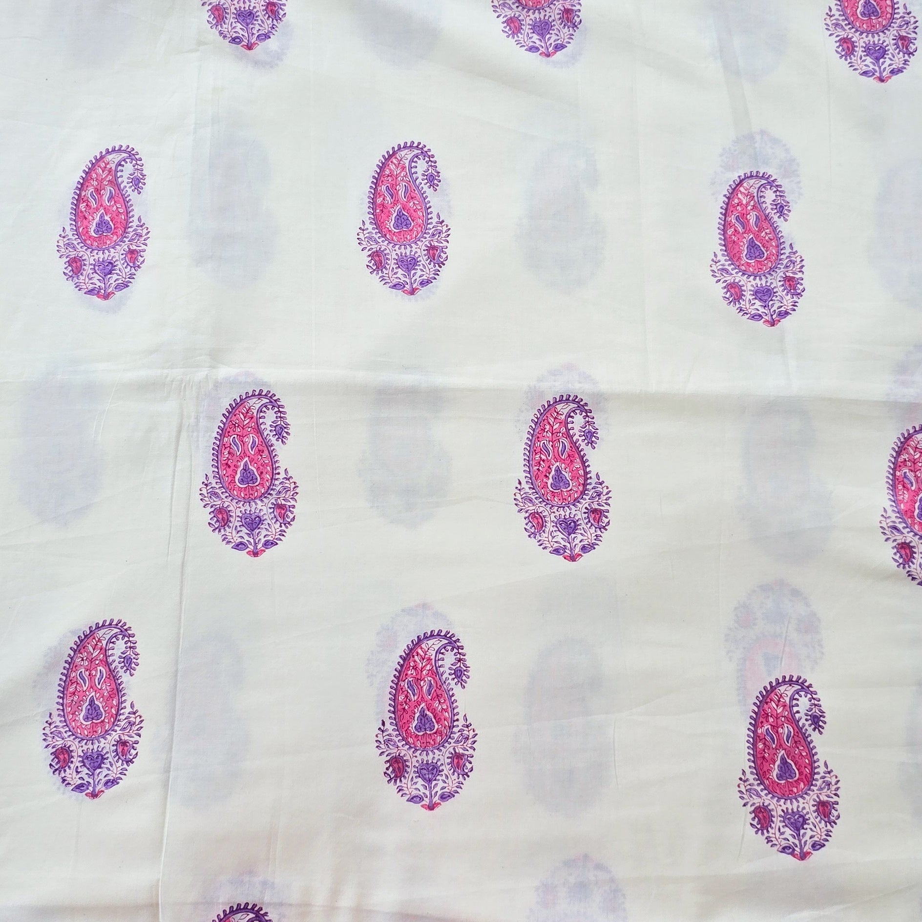 Pure Cotton Discharge Off White With Purple Kairi Motif Hand Block Pri ...