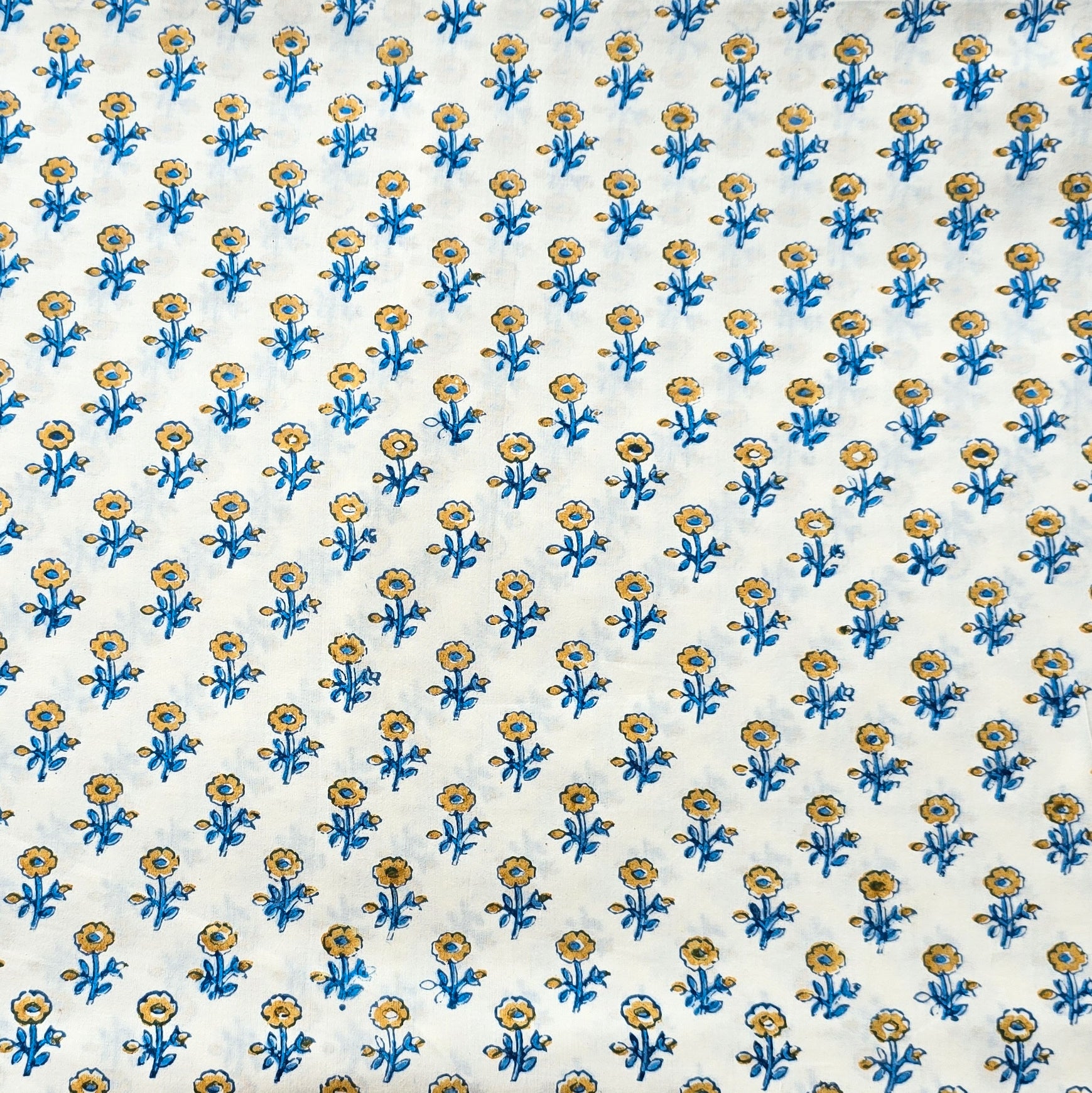 (PRE-CUT 1.10 METER) Pure Cotton Discharge Off White With Yellow Flowe ...