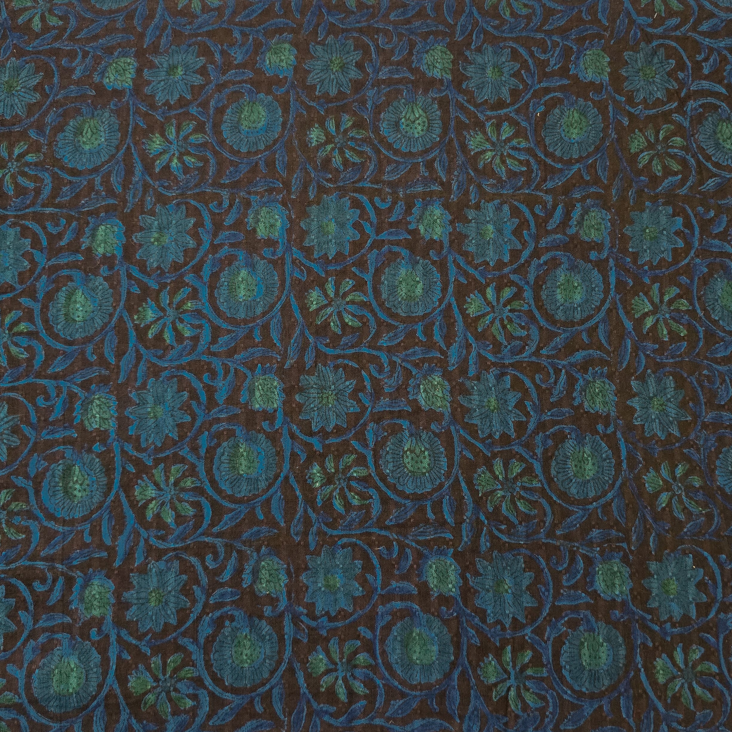 Pure Cotton Doby Dabu Black With Teal Blue Flower Jaal Hand Block Prin ...