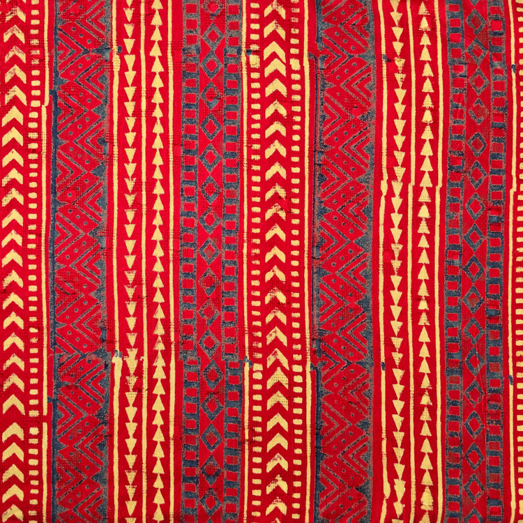 Pure Cotton Doby Dabu Blue With Red Border Intricate Design Hand Block ...