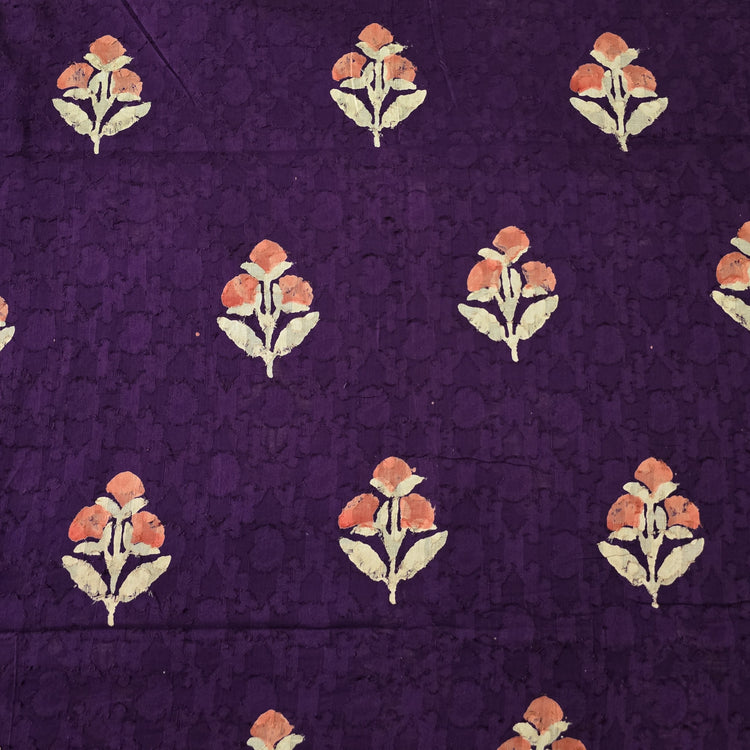 Pure Cotton Doby Dabu Dark Purple With Orange Cream Big Flower Motif H ...