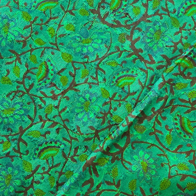 Pure Cotton Doby Dabu Green With Blue Small Flowers And Black aal Hand ...