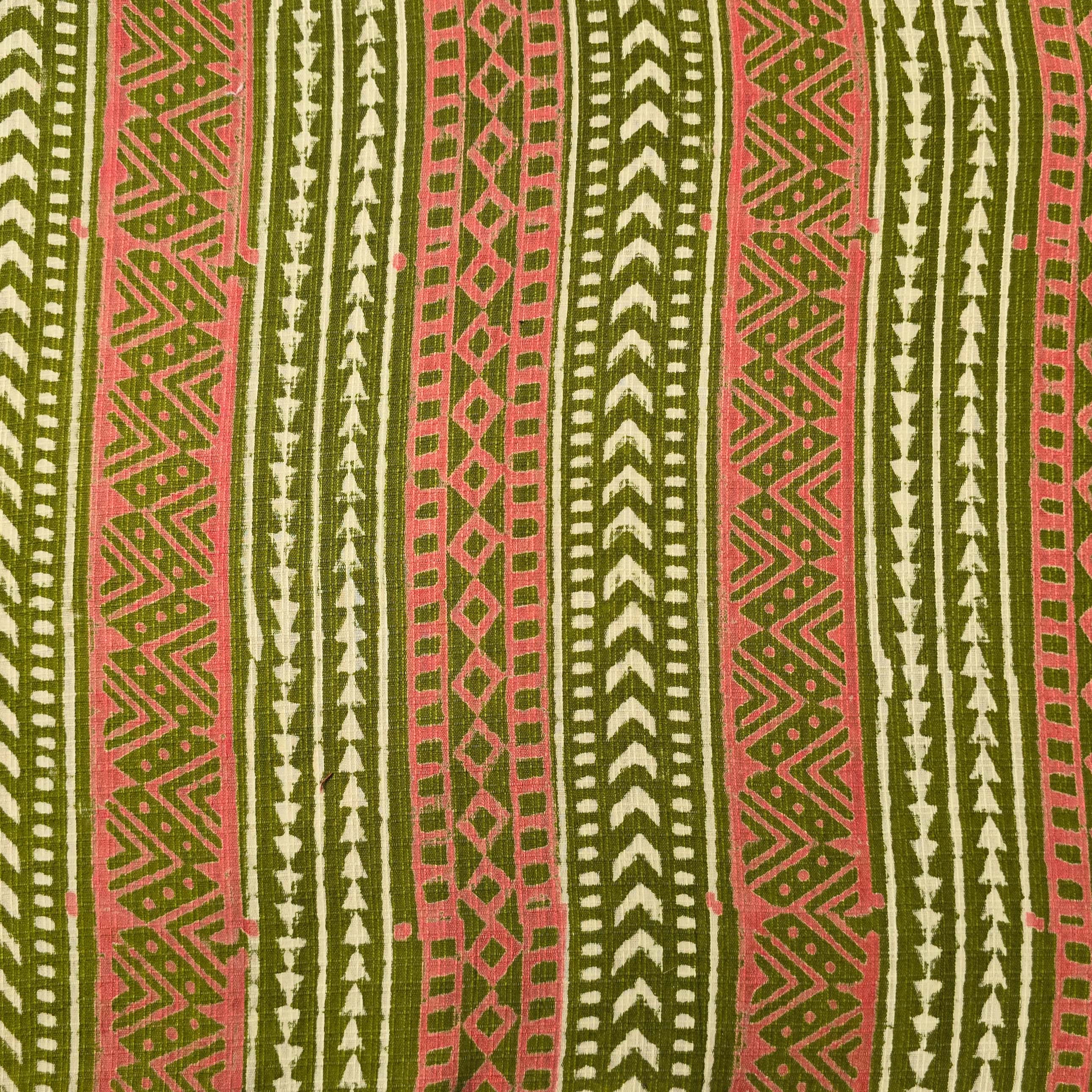 ( Pre-Cut 1.90 Meter )Pure Cotton Doby Dabu Mahindi Green With Pink Bo – Sanskruti