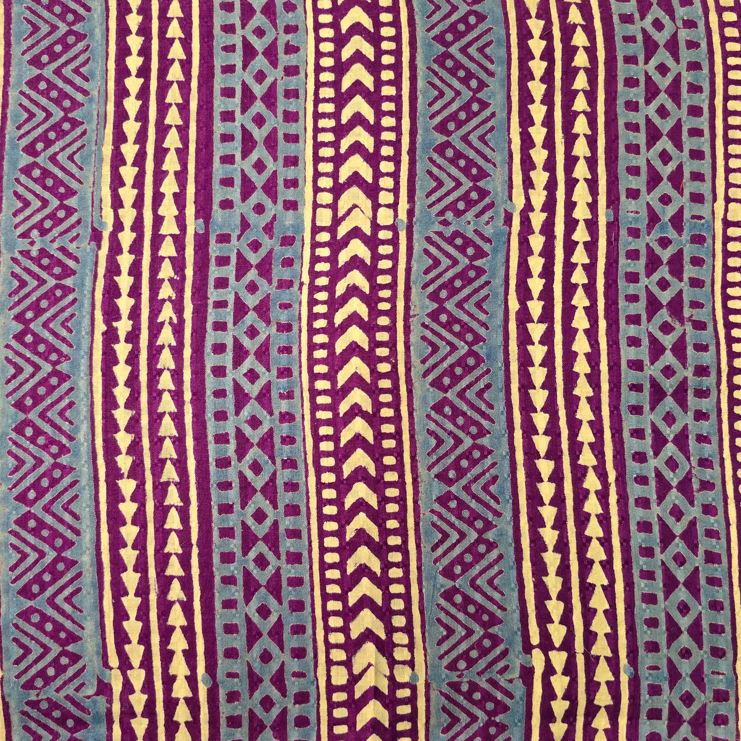 Pure Cotton Doby Dabu Purple With Blue Border Intricate Design Hand Bl ...