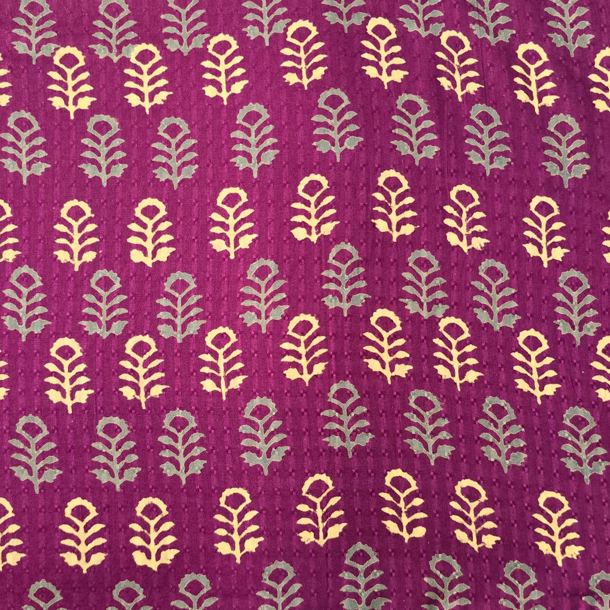 Pure Cotton Doby Dabu Purple With Blue Flower Motif Hand Block Print F ...