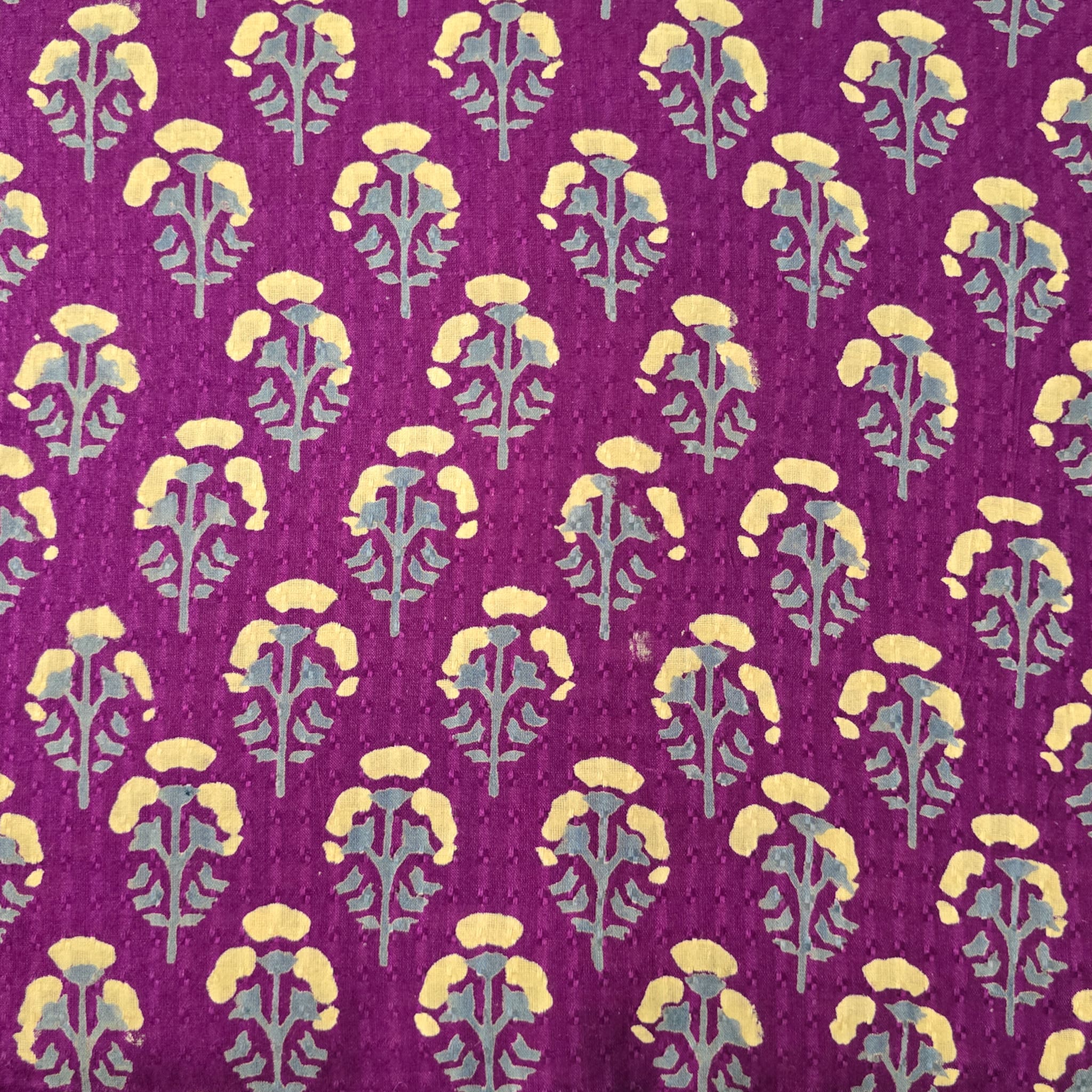 Pure Cotton Doby Dabu Purple With Cream Flowers Motif Hand Block Print ...
