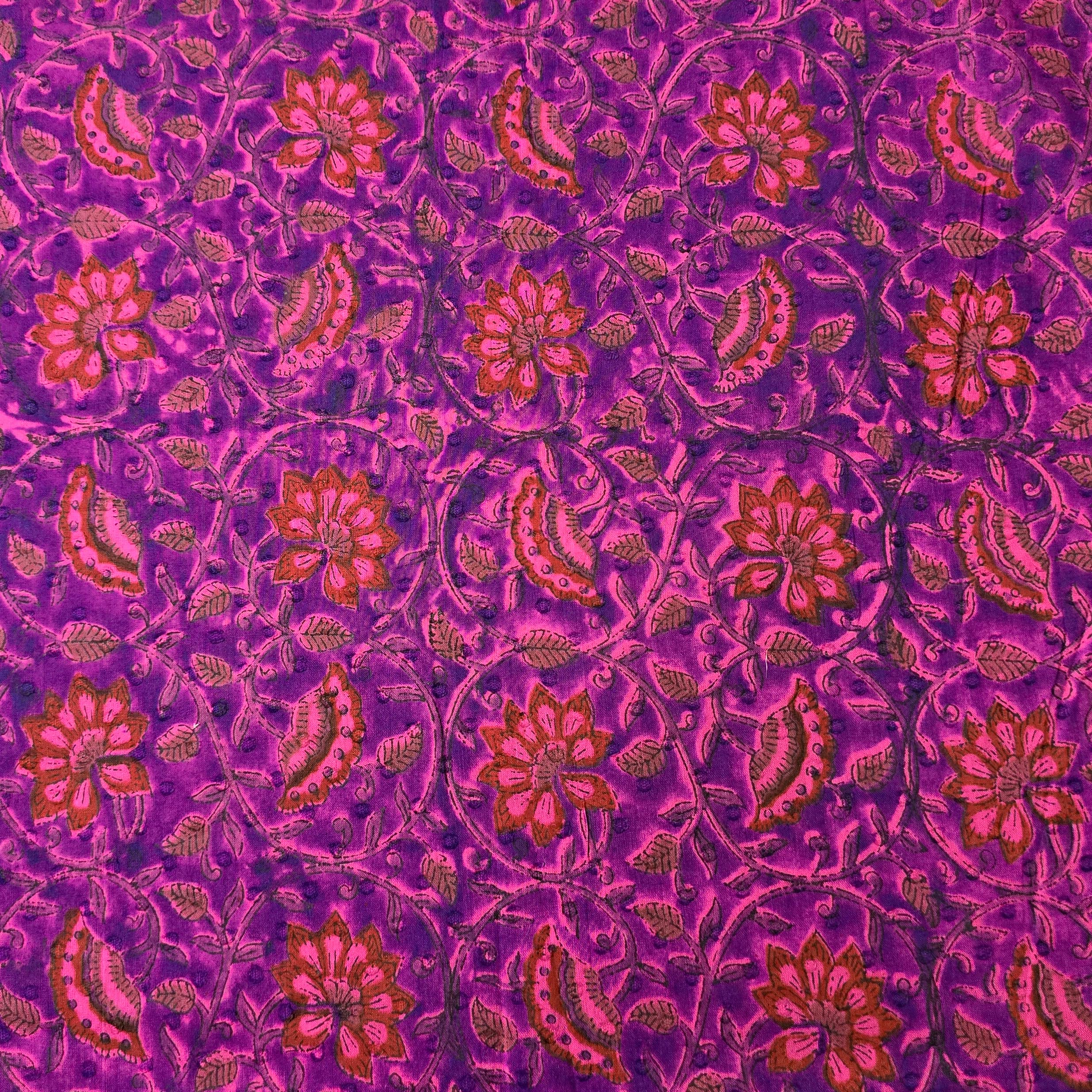 Pure Cotton Doby Dabu Purple With Pink , Red Flower Jaal Hand Block Pr ...