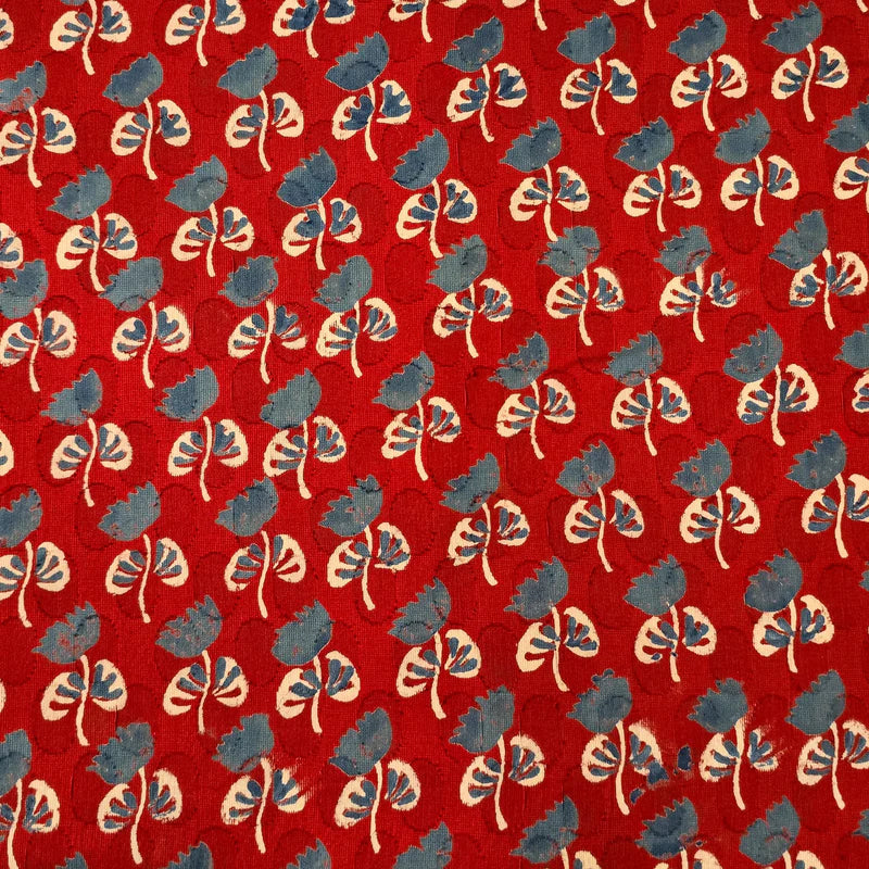 ( PRE-CUT 1 METER ) Pure Cotton Doby Dabu Red With Blue Shy Flower Han – Sanskruti