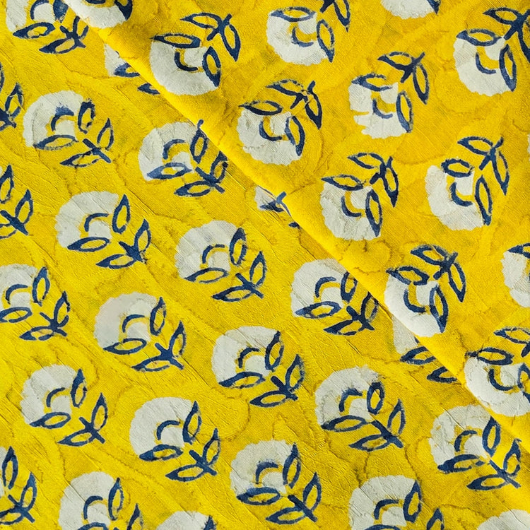 Pure Cotton Doby Dabu Yellow With White And Blue Cherry Blossoms Flowe ...