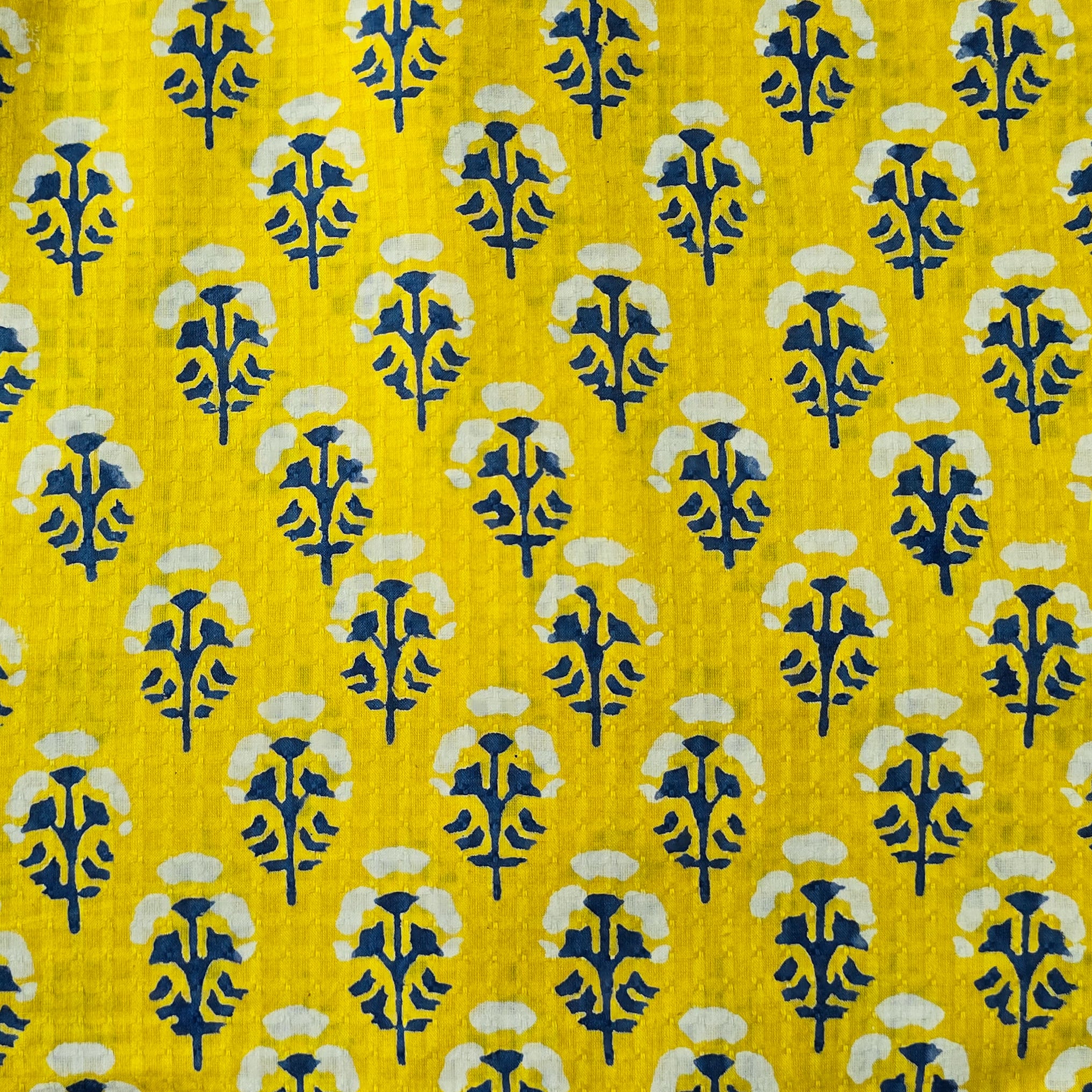 (PRE-CUT 1.54 METER) Pure Cotton Doby Dabu Yellow With White And Blue – Sanskruti