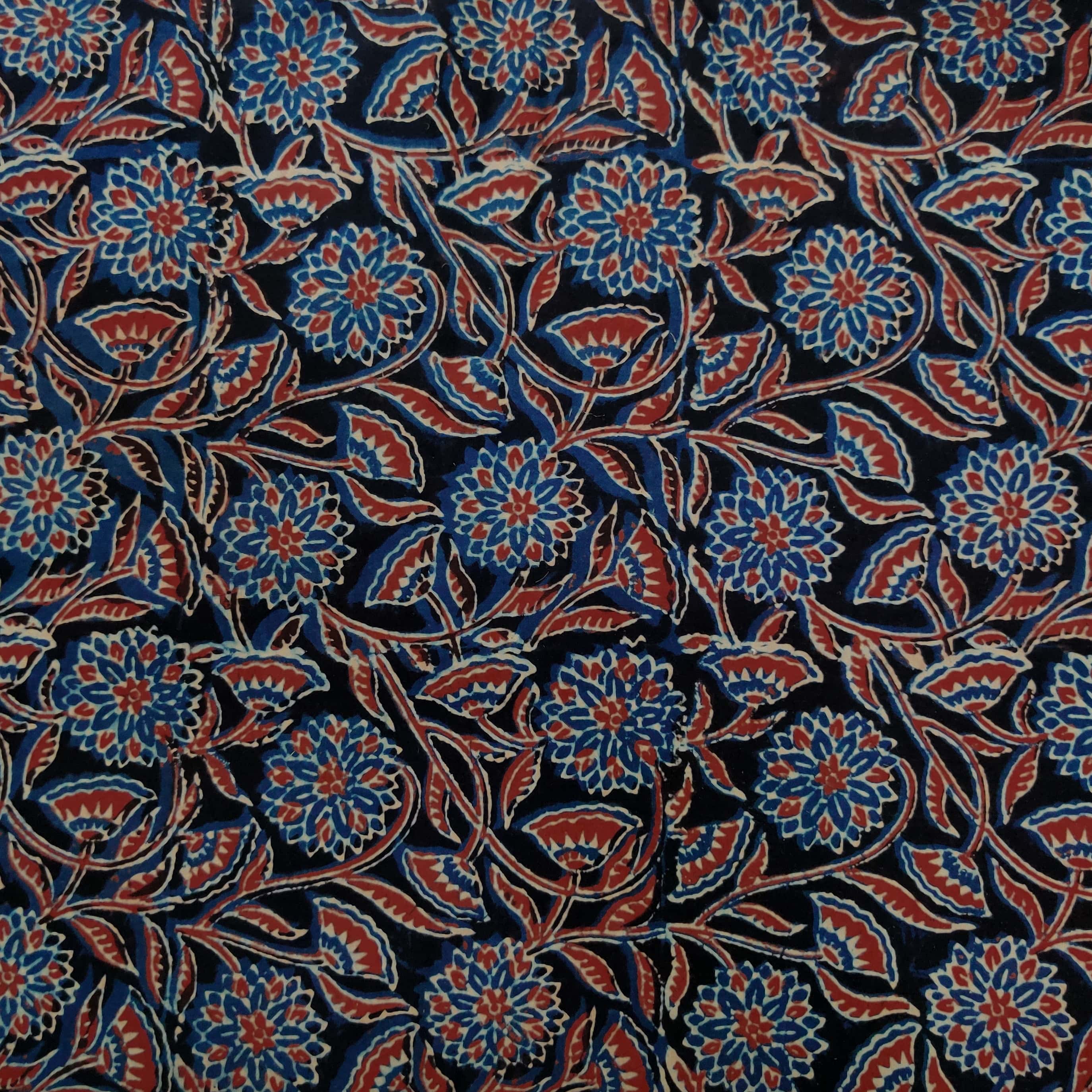 (PRE-CUT 2.50 METER) Pure Cotton Double Ajrak Black With Blue And Red – Sanskruti