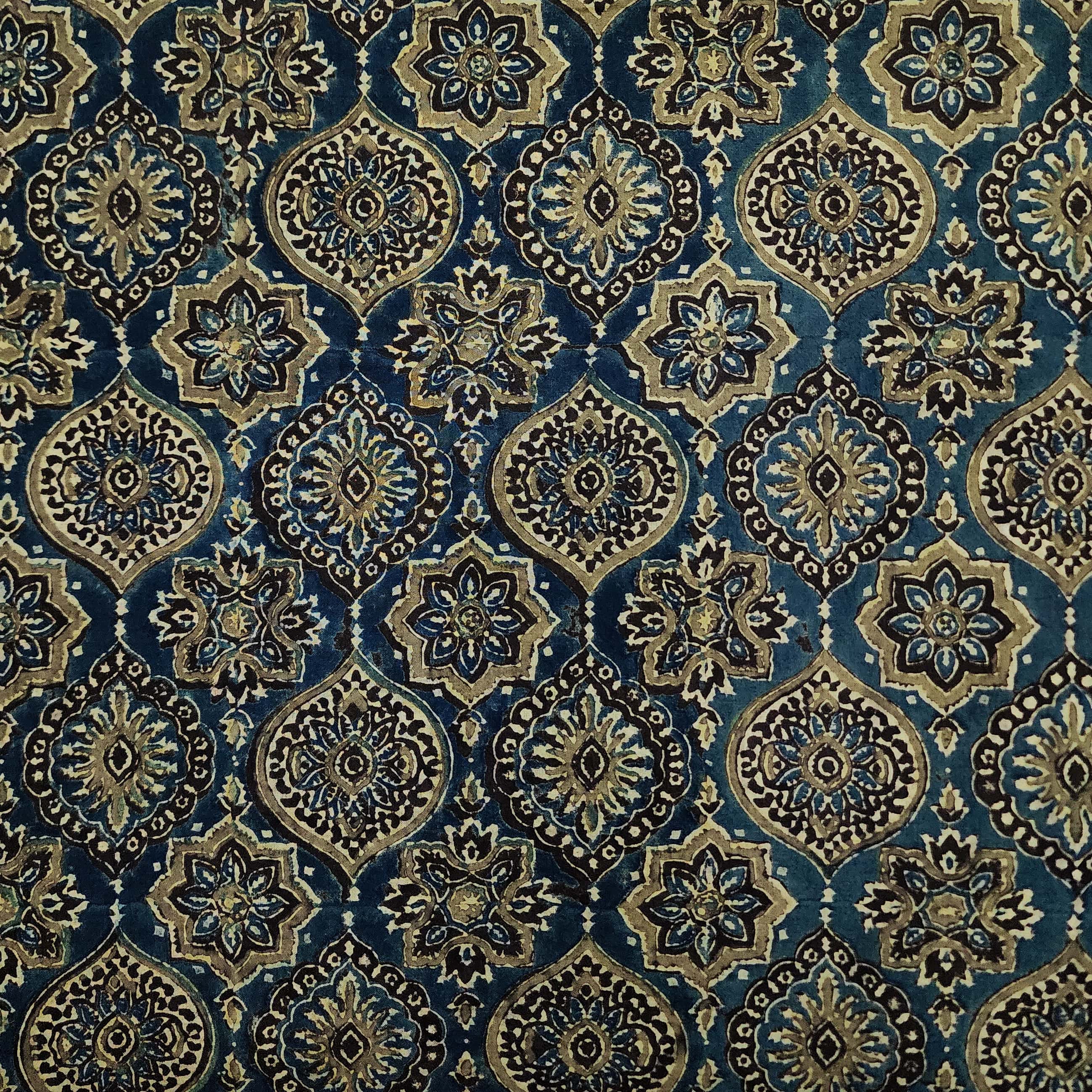 ( Pre-Cut 2 Meter ) Pure Cotton Double Ajrak Blue Mehendi Beige With A ...