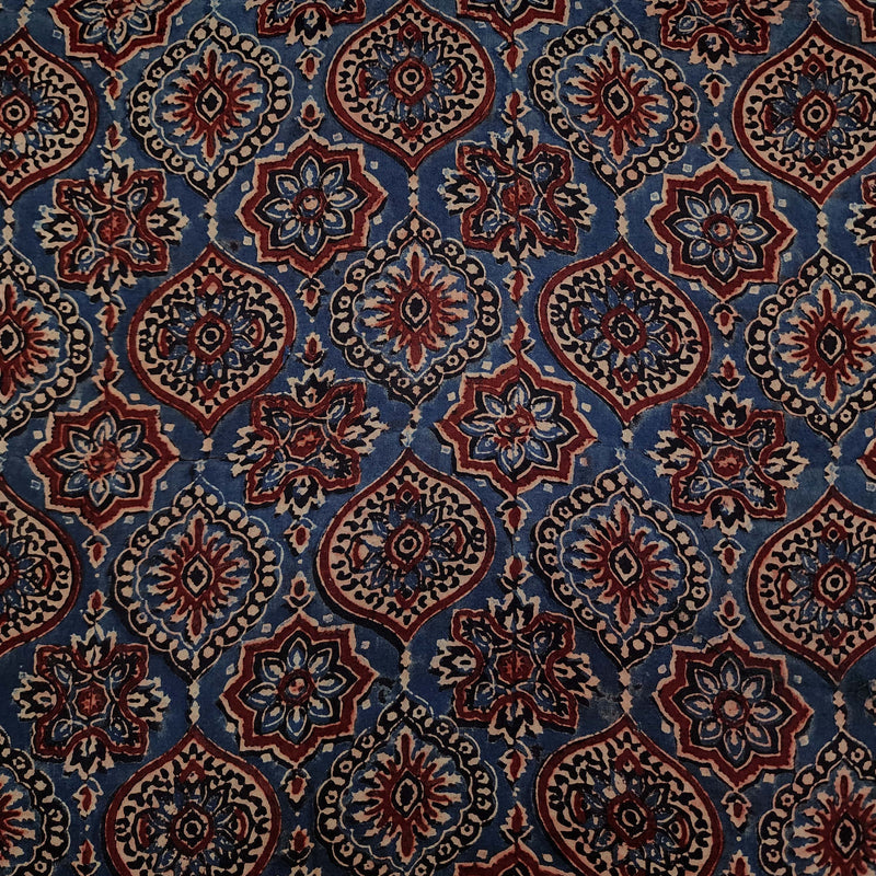 Pre-cut 2.40 meter Pure Cotton Double Ajrak Blue Rust With All Over Pa – Sanskruti
