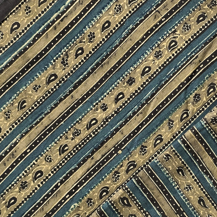 Pure Cotton Double Ajrak Blue With Mustard Border Intricate Design Han – Sanskruti