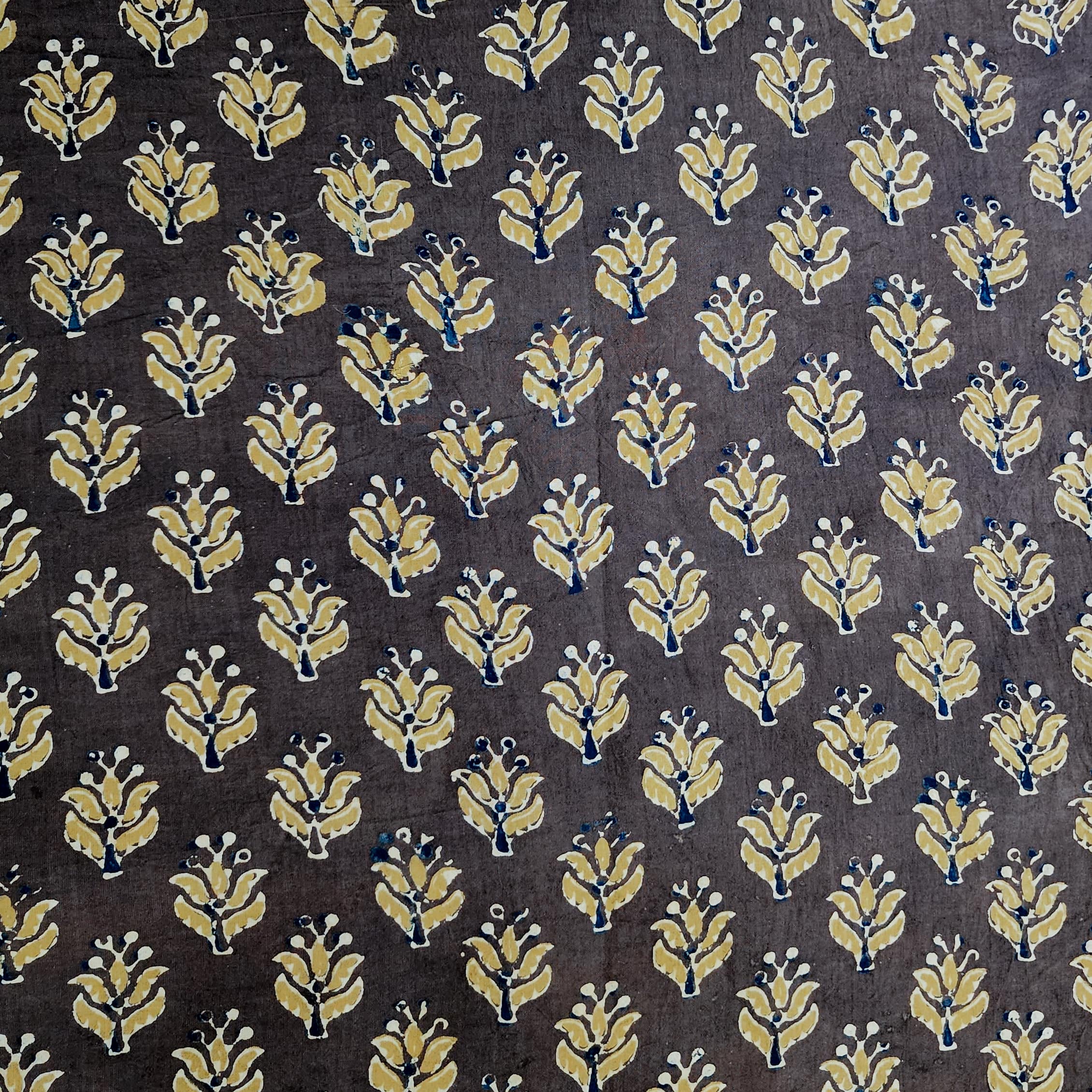 Pure Cotton Double Ajrak Brown Mustard Flower Motif Hand Block Print F ...