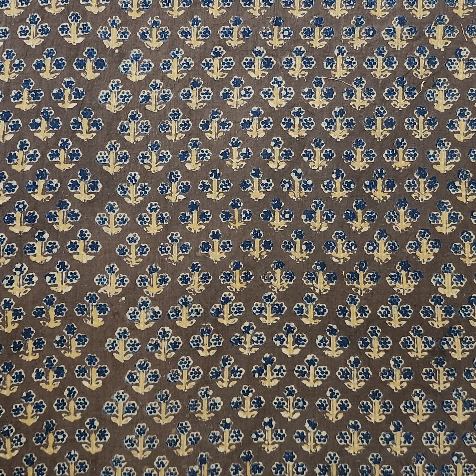 Pure Cotton Double Ajrak Brown With Small Plant Hand Block Print Fabri ...