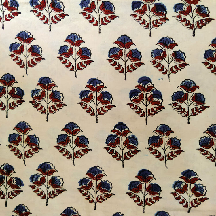 (Pre-Cut 1.77 Meter ) Pure Cotton Double Ajrak Cream With Blue Maroon – Sanskruti