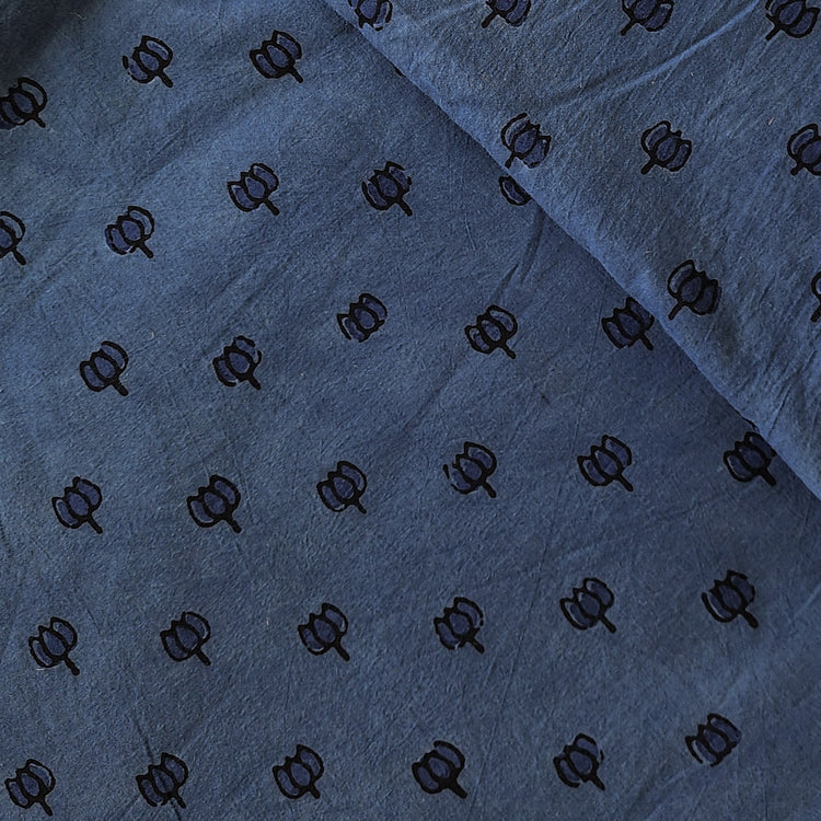 Pure Cotton Double Ajrak Blue With Black Lotus Itself Hand Block Print – Sanskruti