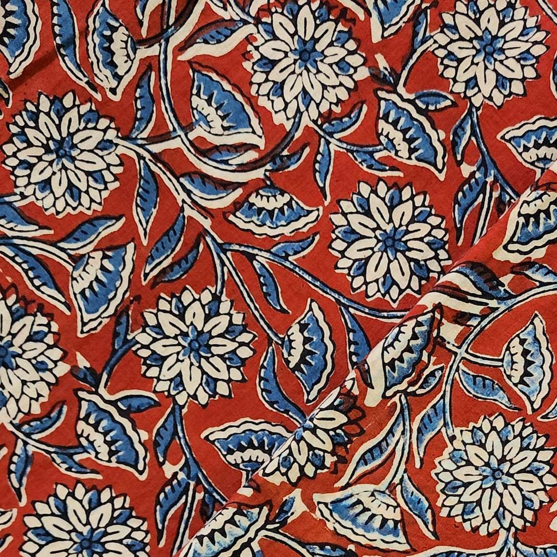( Precut 2.35 Meter ) Pure Cotton Double Ajrak Rust Red With Blue And – Sanskruti