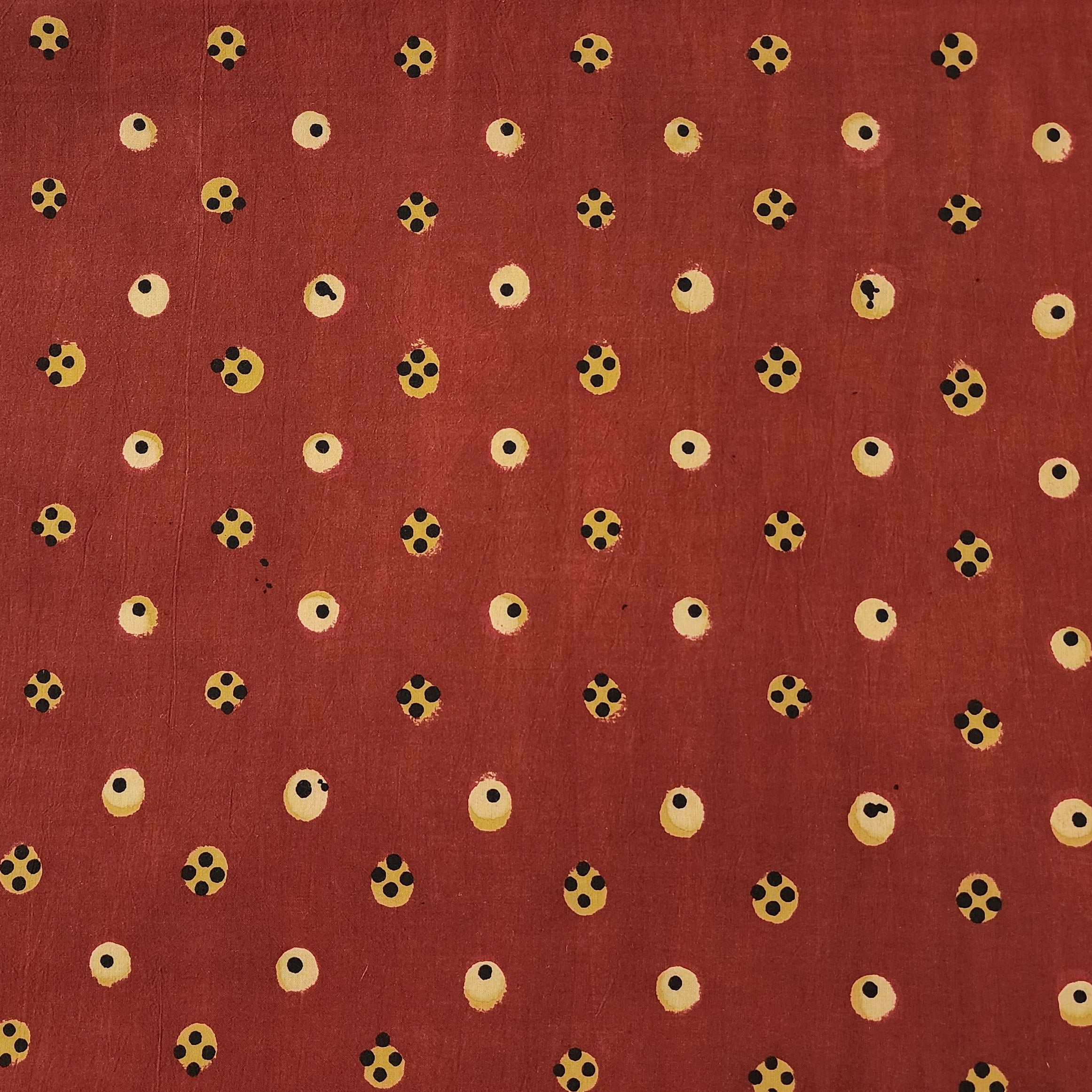 (PRE-CUT 0.90 METER) Pure Cotton Double Ajrak Rust Red With Polka Dots – Sanskruti