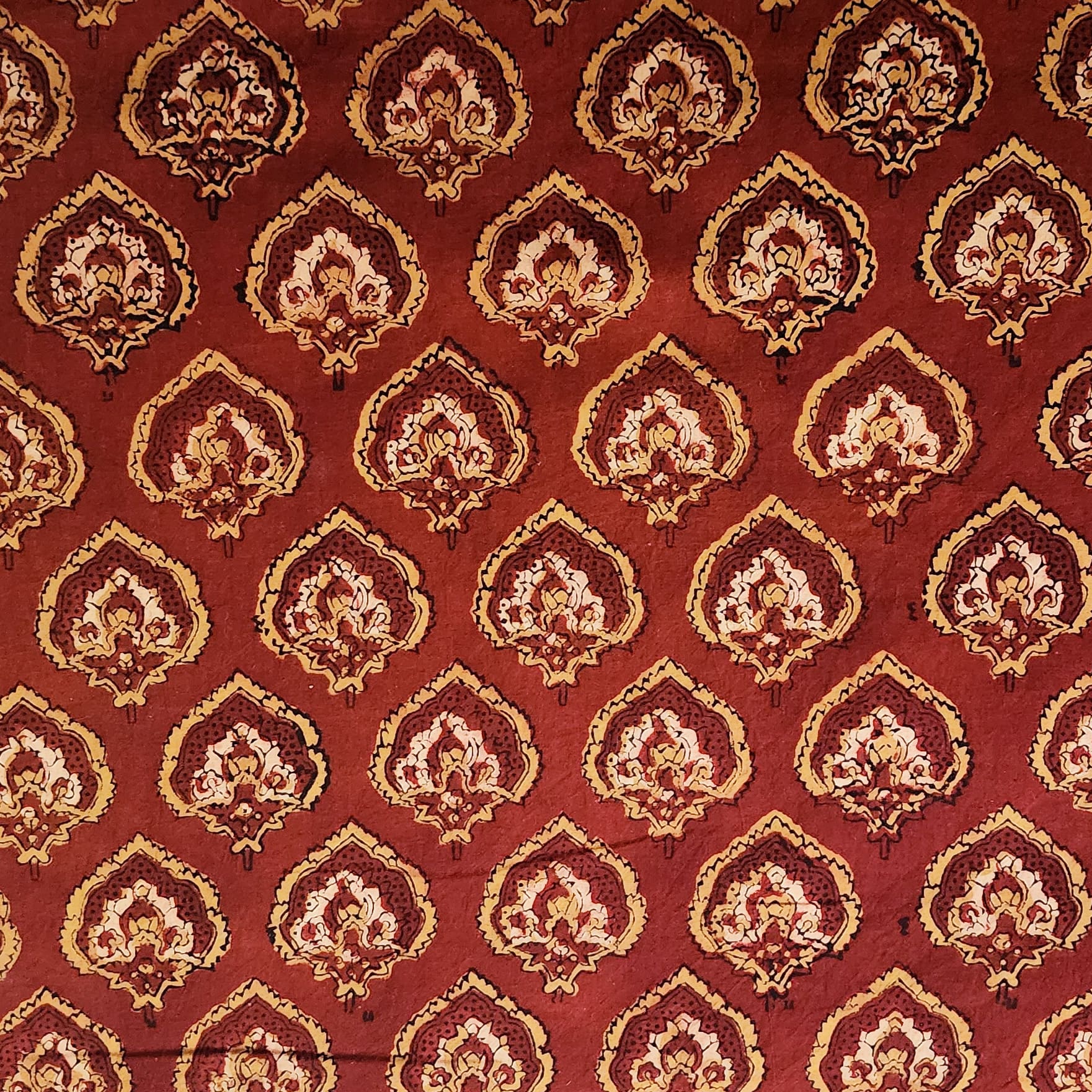 Pure Cotton Double Ajrak Rust With Mustard Intricate Mehindi Hand Bloc ...